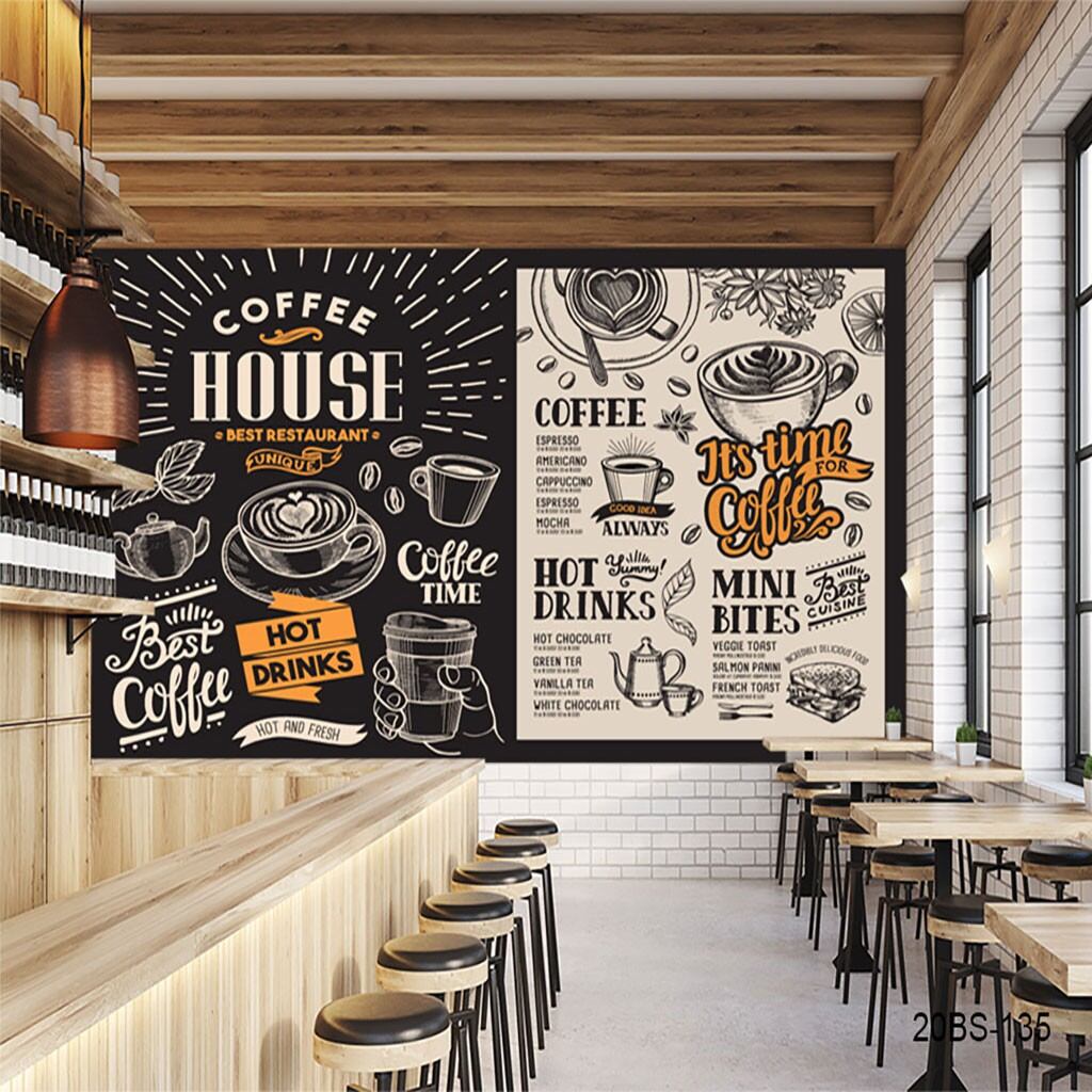 Cetak wallpaper 3d custom motif coffe, wallpaper dinding cafe ...