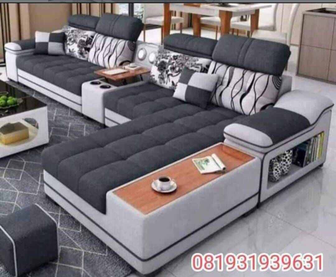 sofa ruang tamu modern 2024 satu set dengan meja HPL dan kursi kotak ...