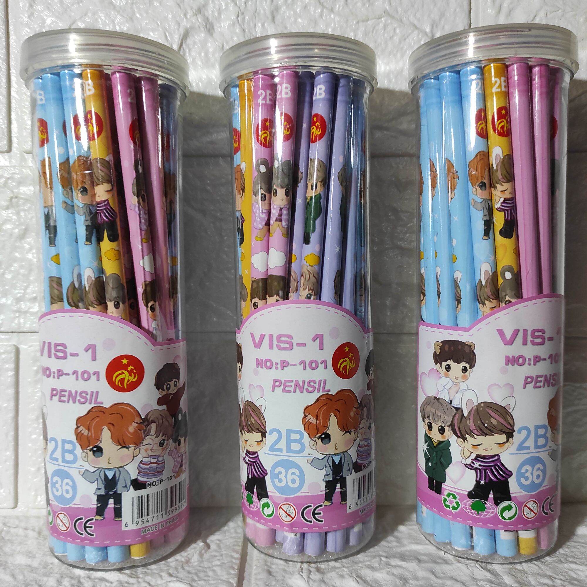 (36 pcs) Pensil 2B Motif Korea - Pensil Motif Menarik Lucu - Pensil 3 ...