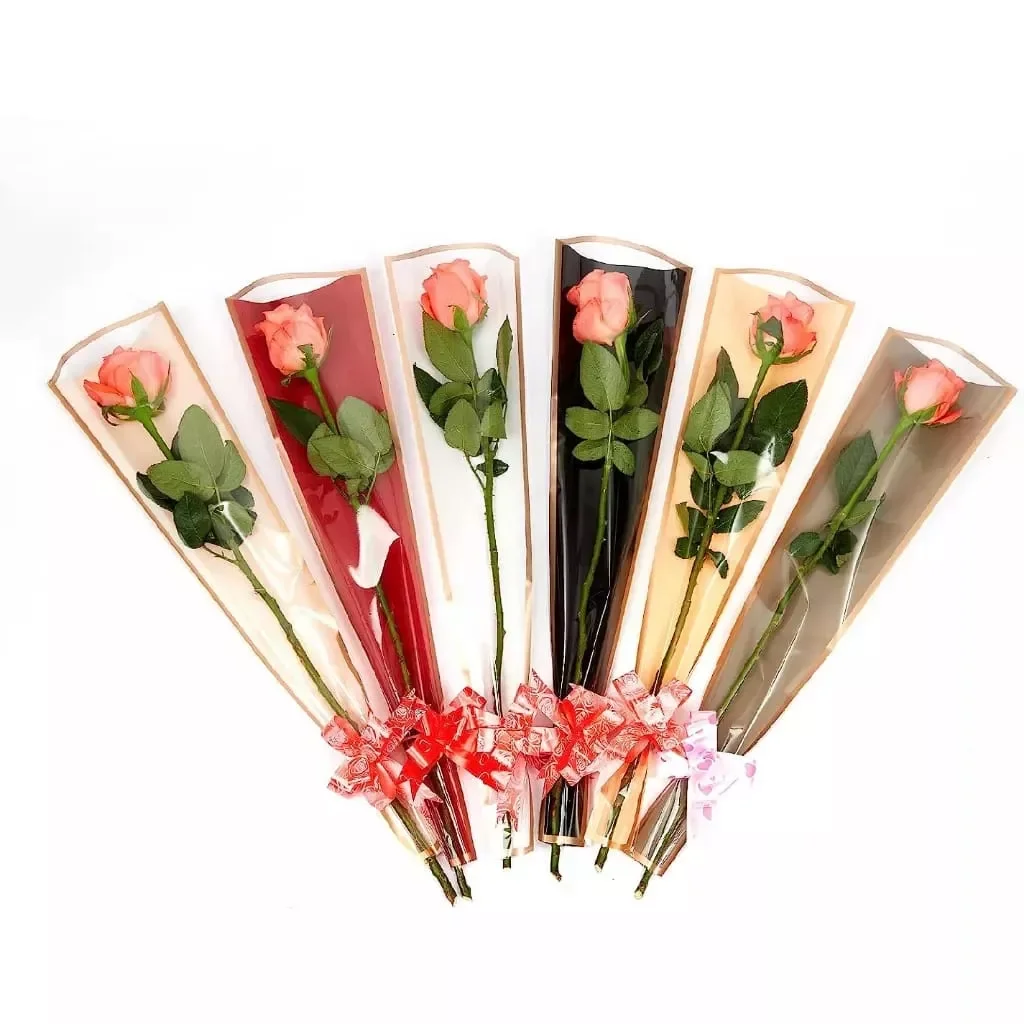 (50 pcs) plastik bungkus bunga mawar setangkai/ plastik opp single rose ...