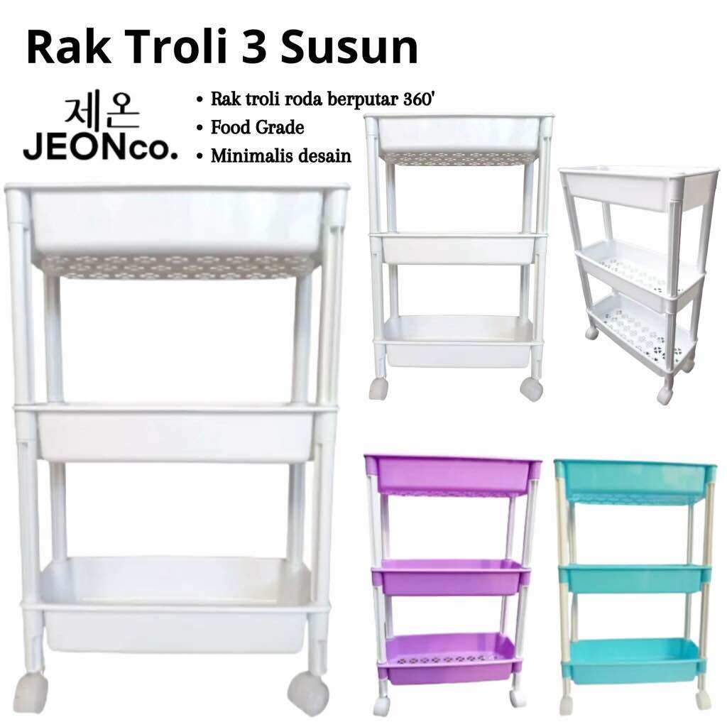 Rak Troli 3 Susun Roda Multifungsi Penyimpanan Portable Trolley Tingkat ...