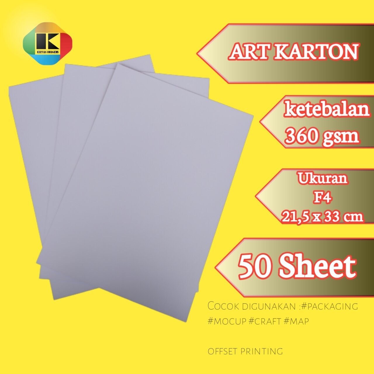 kertas art carton 360 gsm f4 art karton 360 gsm glosy isi 50 lembar ...