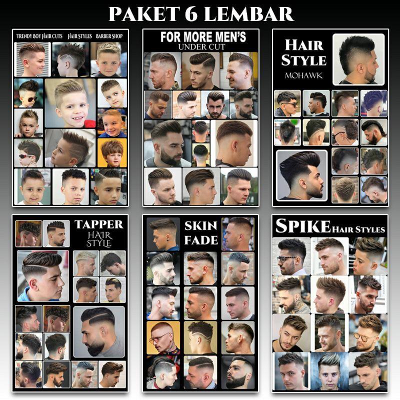 Poster Gambar Contoh Foto Model Rambut Barbershop 6 Lembar | Lazada ...
