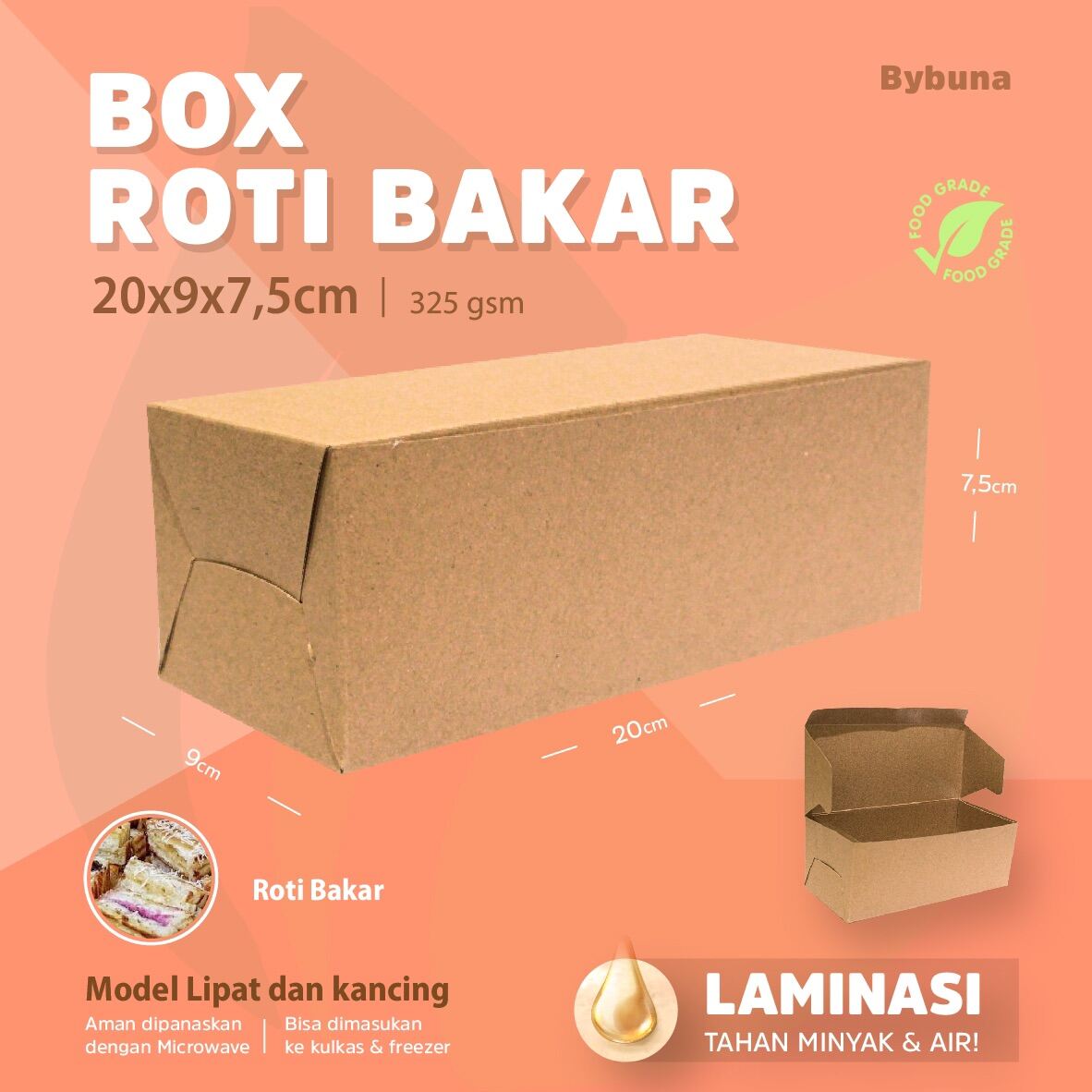 BOX ROTI BAKAR ( PAKET 1kg ISI 35Pcs ) KRAFT LAMINASI KOTAK ROTI BAKAR ...