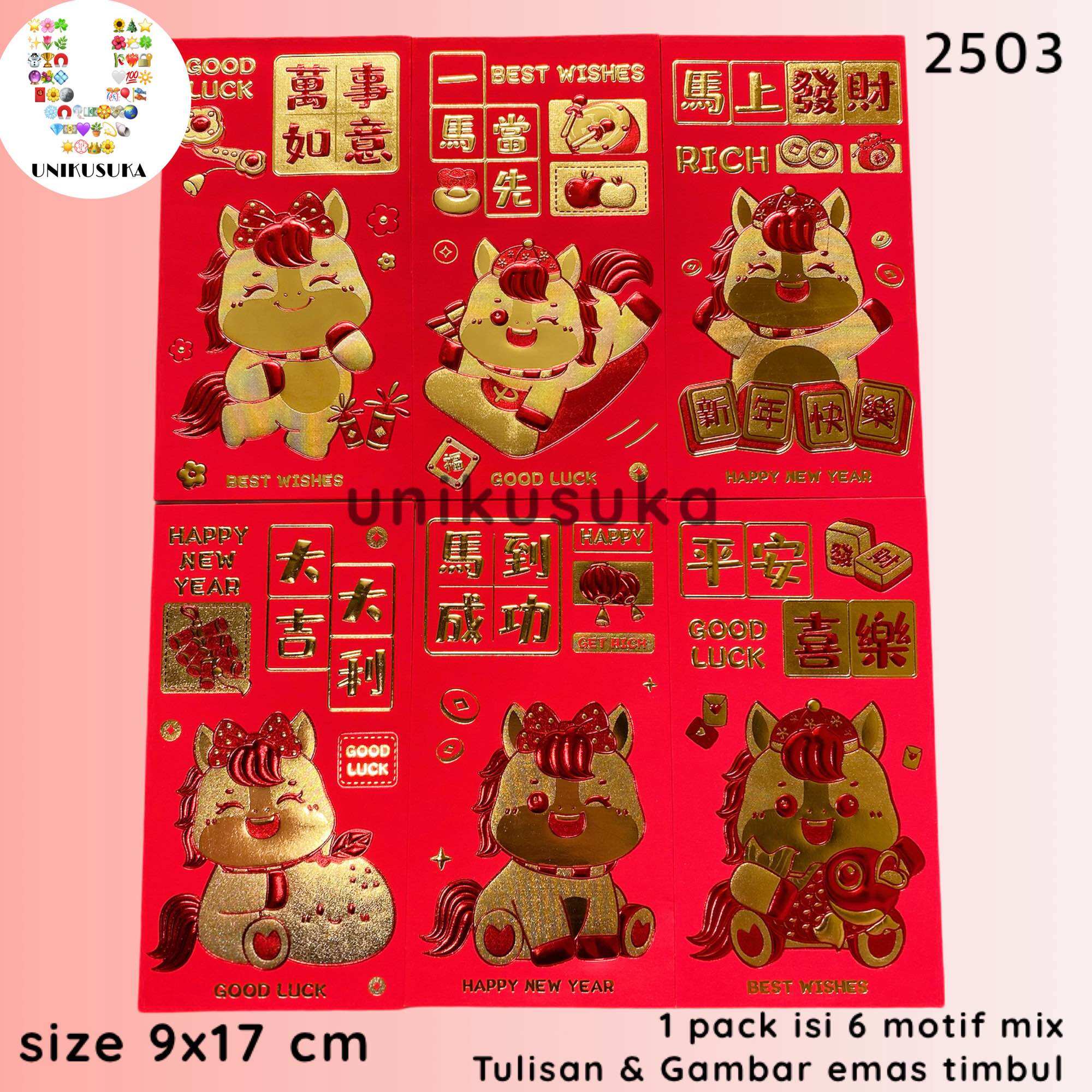 [UNIKUSUKA] ANGPAO PANJANG 3D EMAS TIMBUL ANGPAO KUDA 2026 / ANG PAO ...