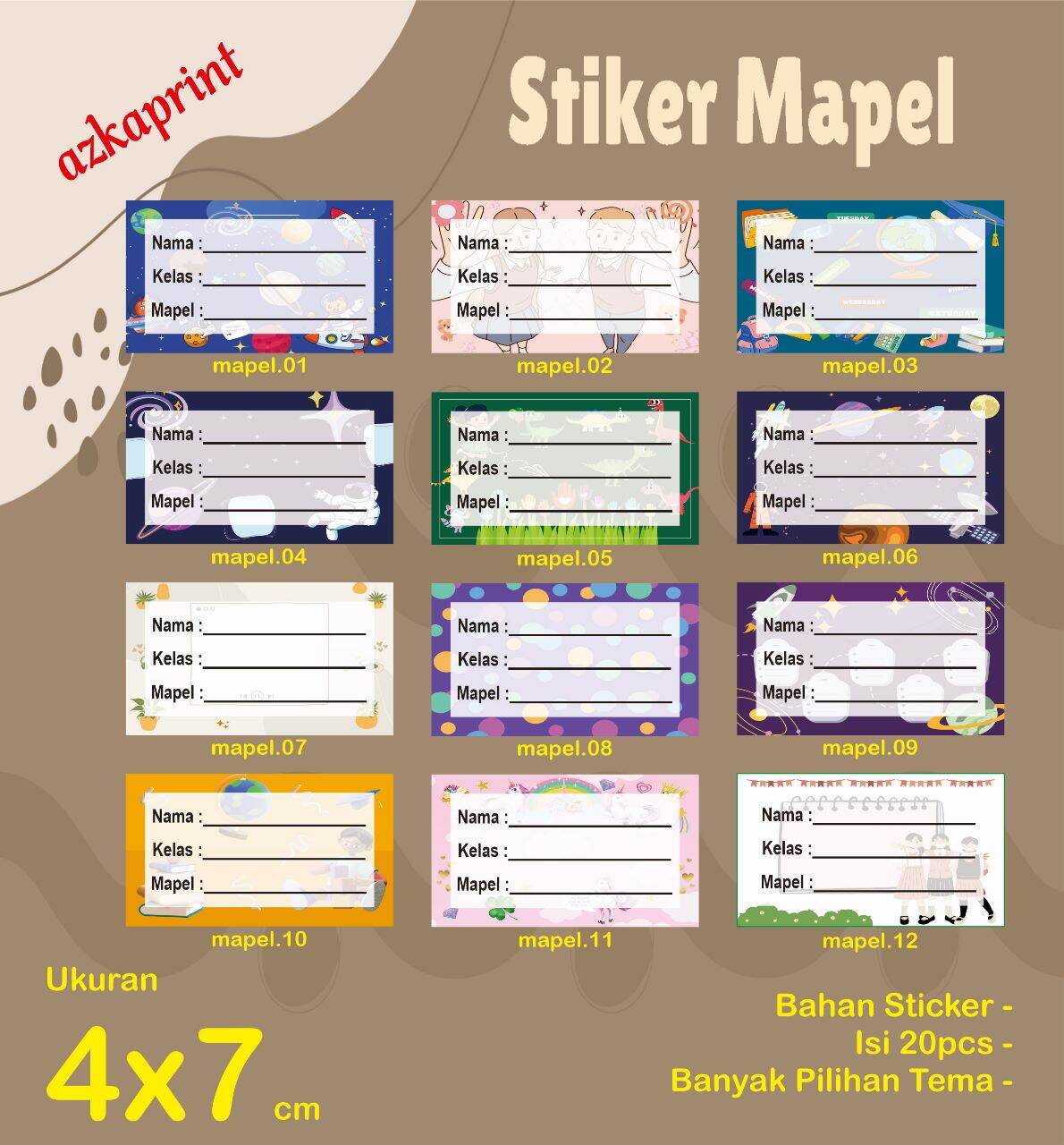 PER 20 PCS STICKER MAPEL - STICKER NAMA -STICKER CHROMO -STICKER LABEL ...