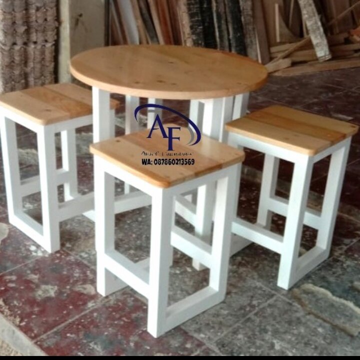 Meja makan set bulat cafe resto paduan bangku kotak | Lazada Indonesia