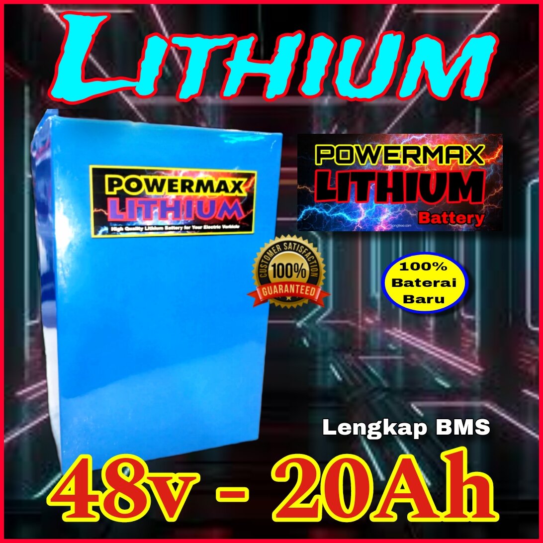 LITHIUM PACK POWERMAX 48V 20AH LENGKAP BMS, Aki Sepeda Listrik Molis, Berkualitas Kapasitas Asli ...