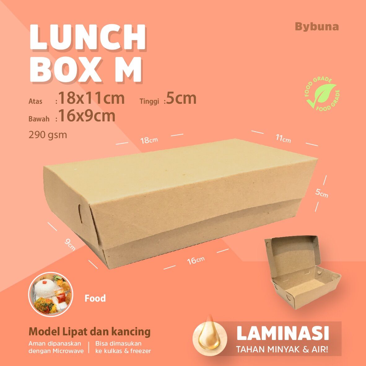 DUS LUNCH BOX M / MEDIUM ( PAKET 1kg ISI 50 Pcs ) KRAFT PAPER LAMINASI ...