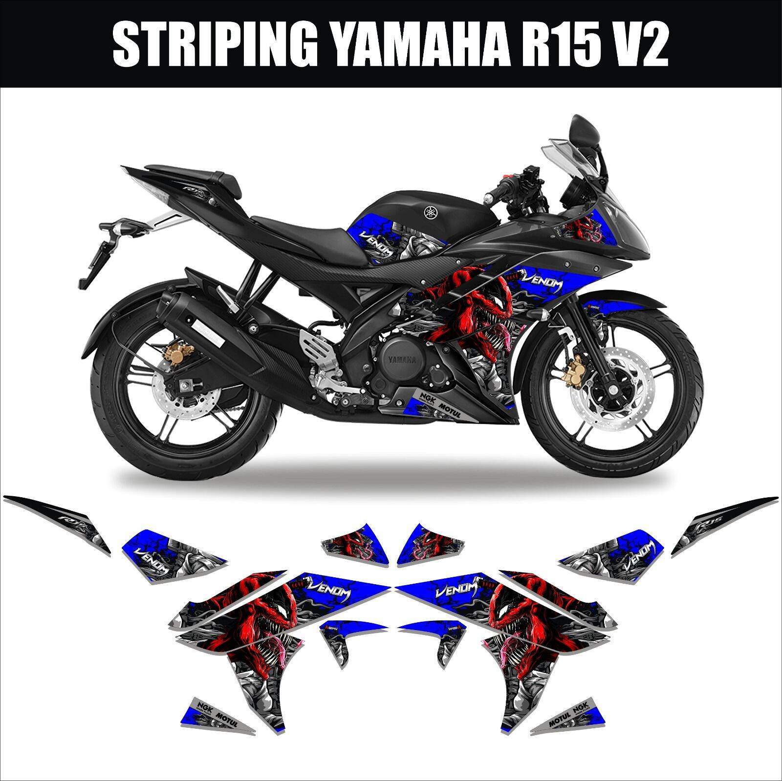 Striping Variasi R15 V2 Semi full Venom / Stiker Motor Yamaha R15 V2 ...