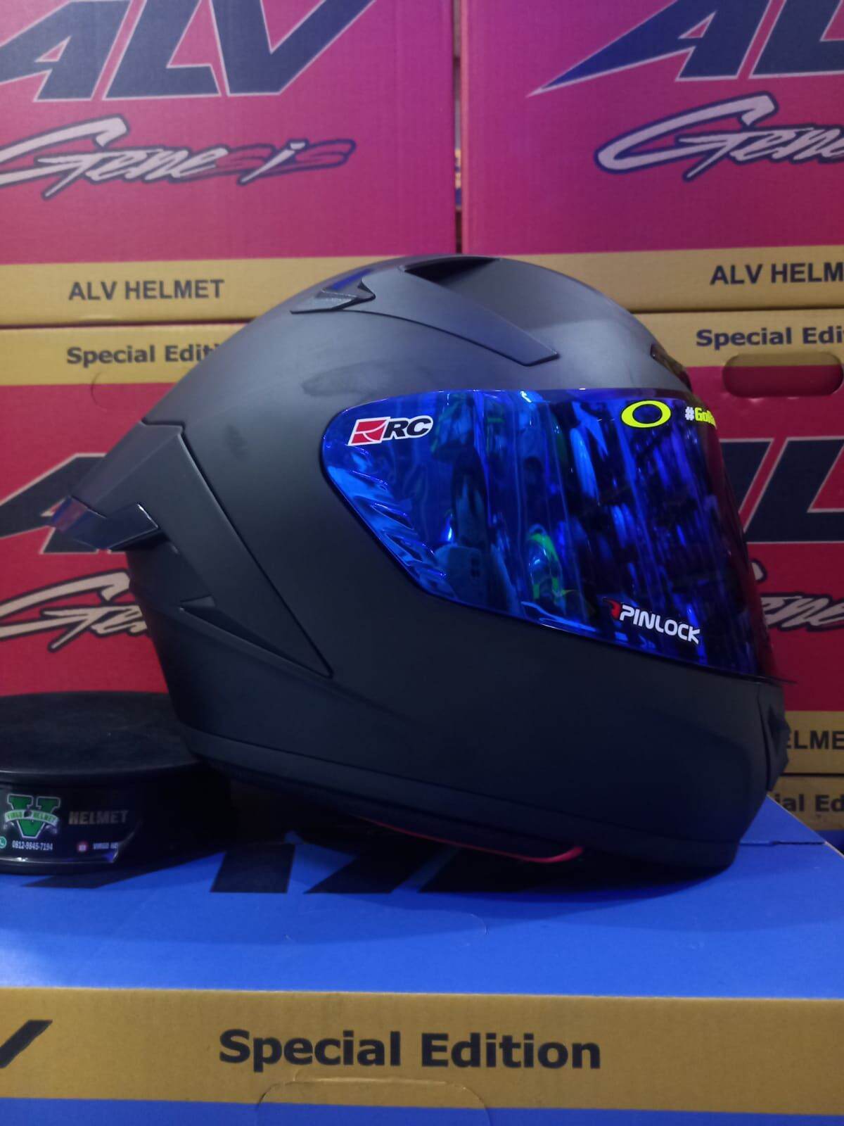 HELM FULL FACE ALV GENESIS SOLID BLACK GLOSSI PAKET GANTENG | Lazada ...
