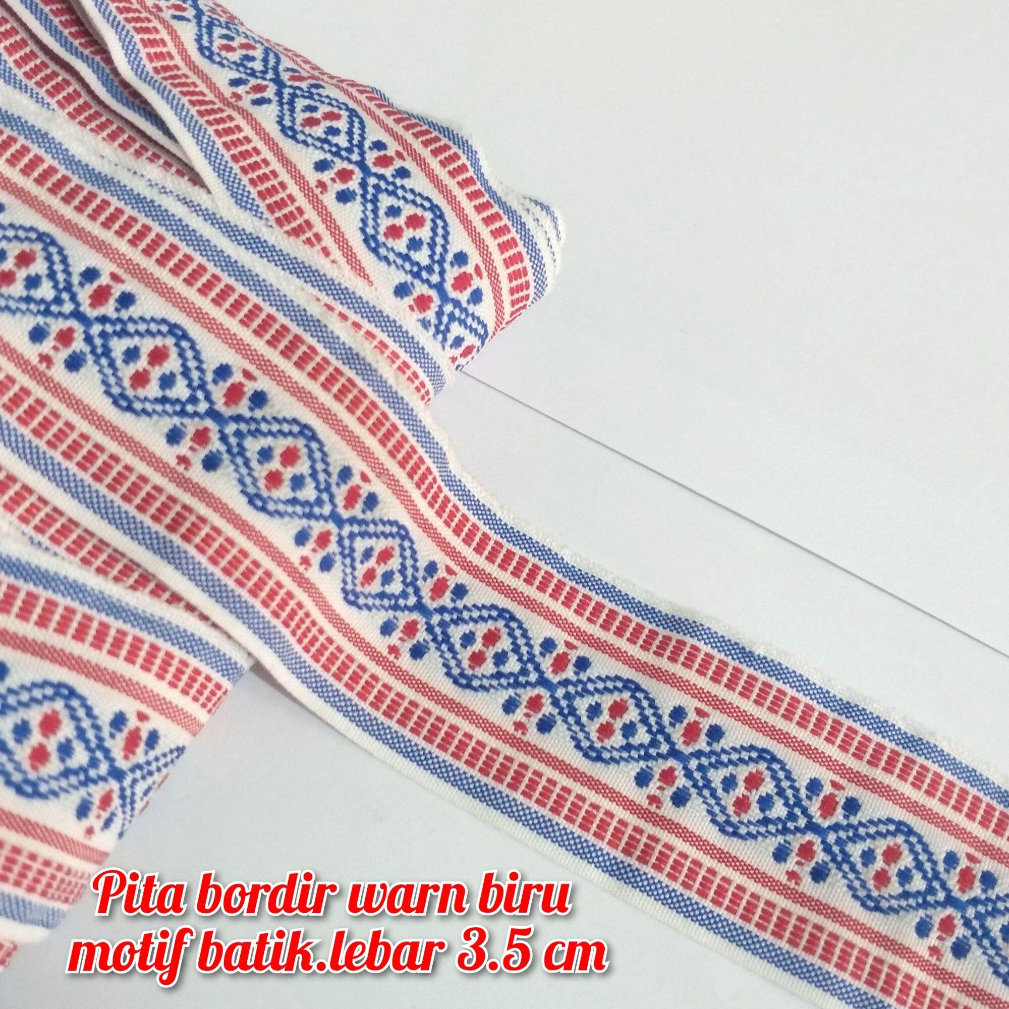 per 3 meter,pita bordir warna biru motif batik lebar 3.5 cm | Lazada ...