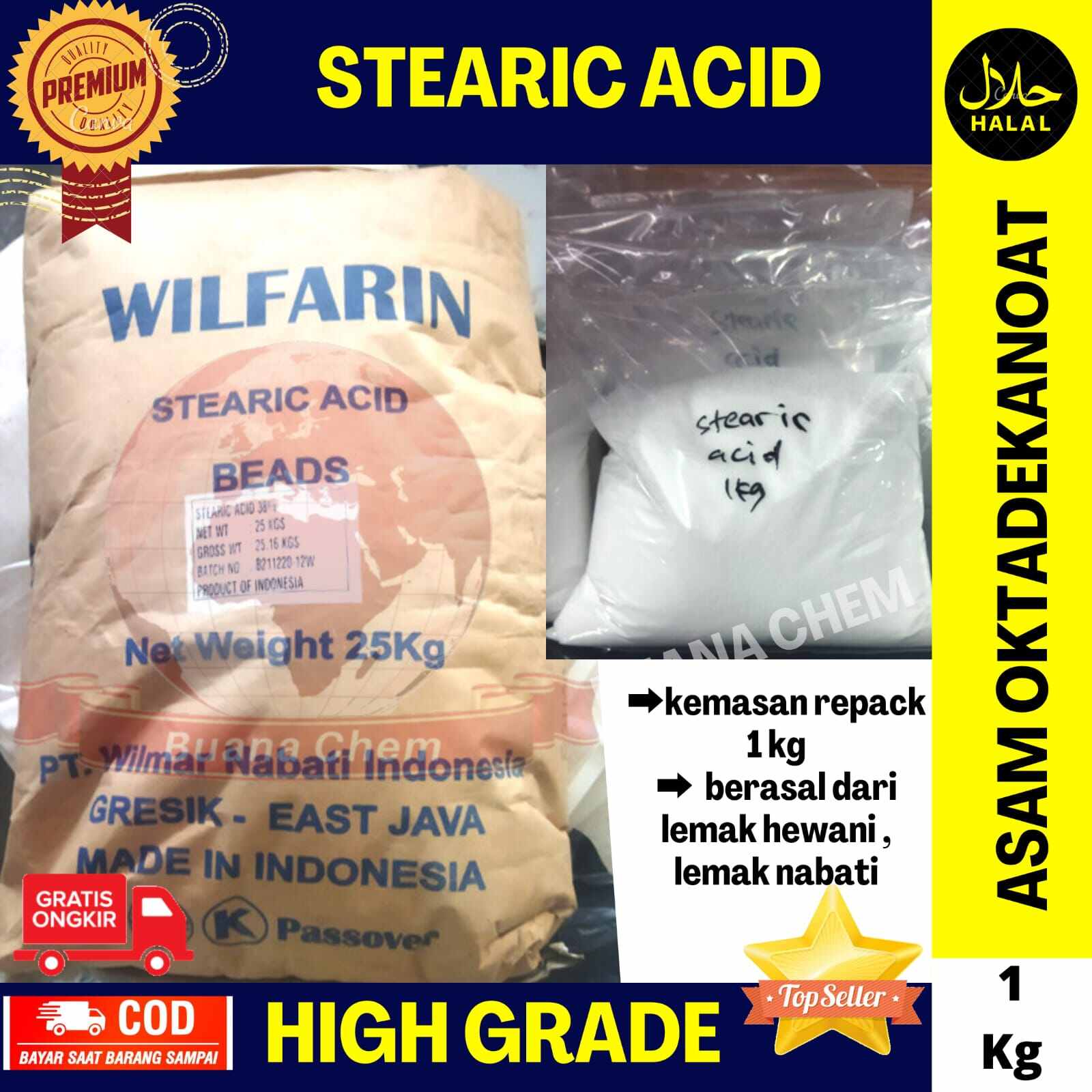 Stearic Acid 1 KG / Asam Stearat / Stearin | Lazada Indonesia