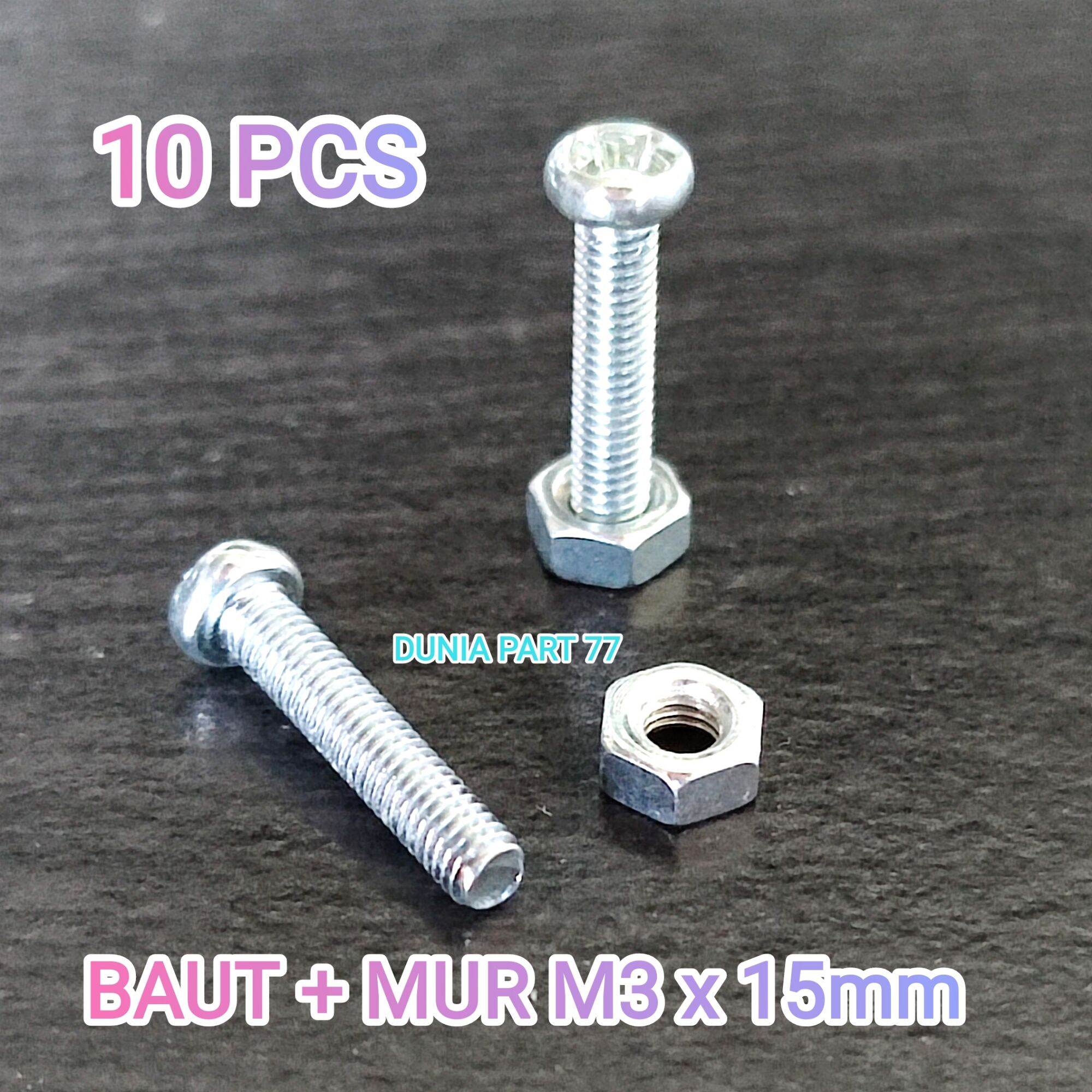 (10 PCS) BAUT + MUR M3 x 15mm BAUT M3 x 15mm MUR M3 BAUT DAN MUR ...