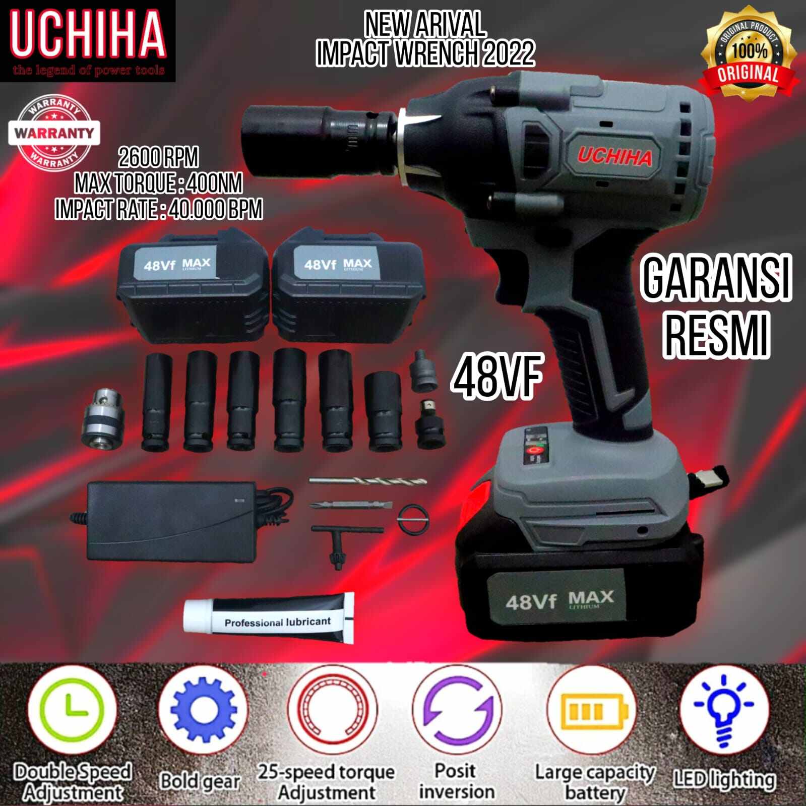 Impact Wrench Cordless type 48Vf double baterai UCHIHA japan New ...