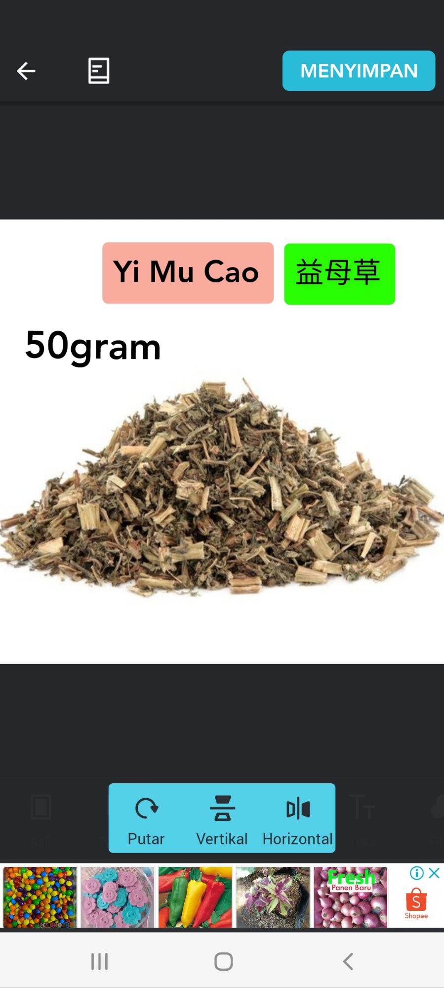 Yi Mu Cao / Chinese Motherwort 50Gram Herba Leonuri Heterophylli ...