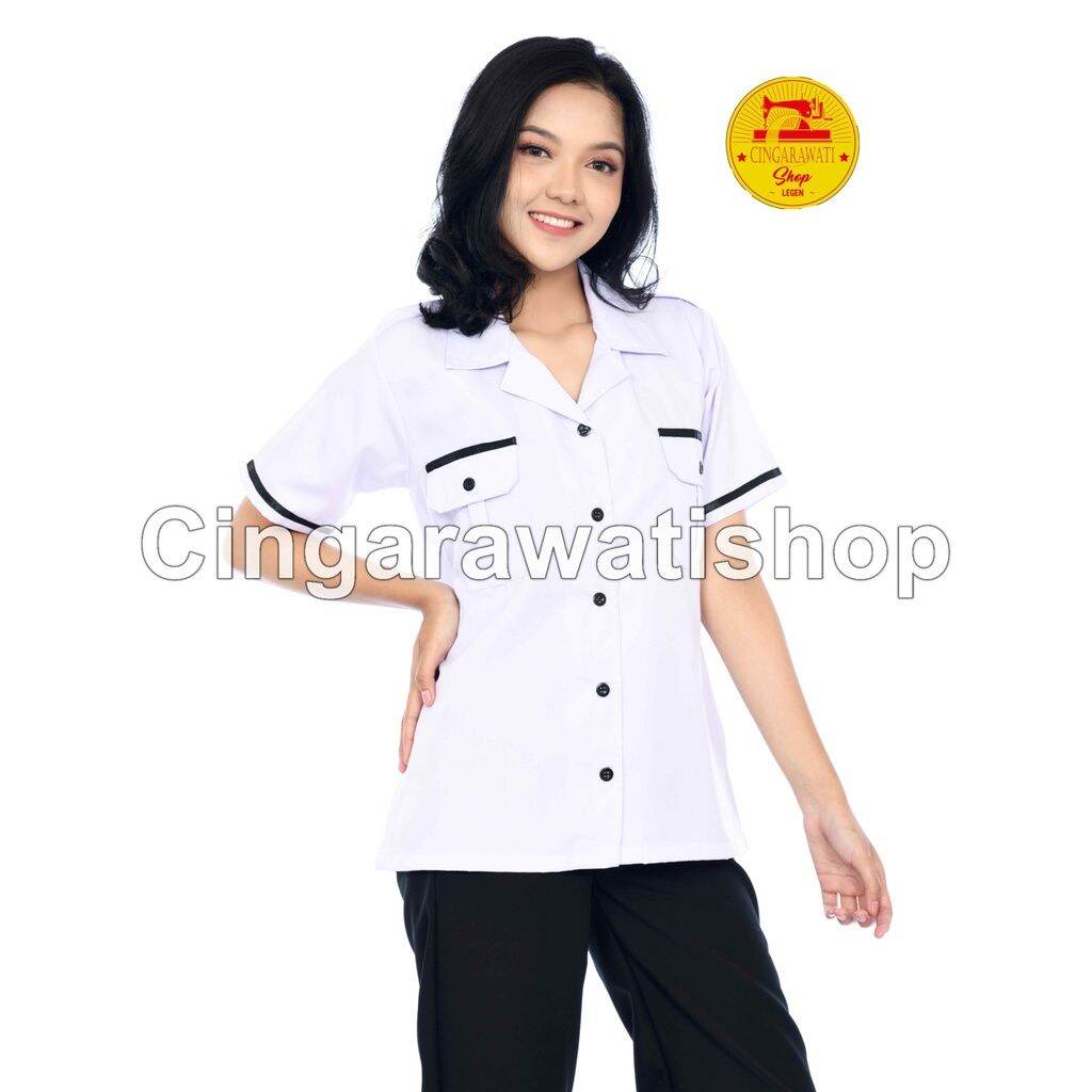 Baju Seragam Dinas Putih PNS Wanita Lengan Pendek Baju Dinas Putih List ... Baju Seragam Dinas Putih PNS Wanita Lengan Pendek Baju Dinas Putih List ...