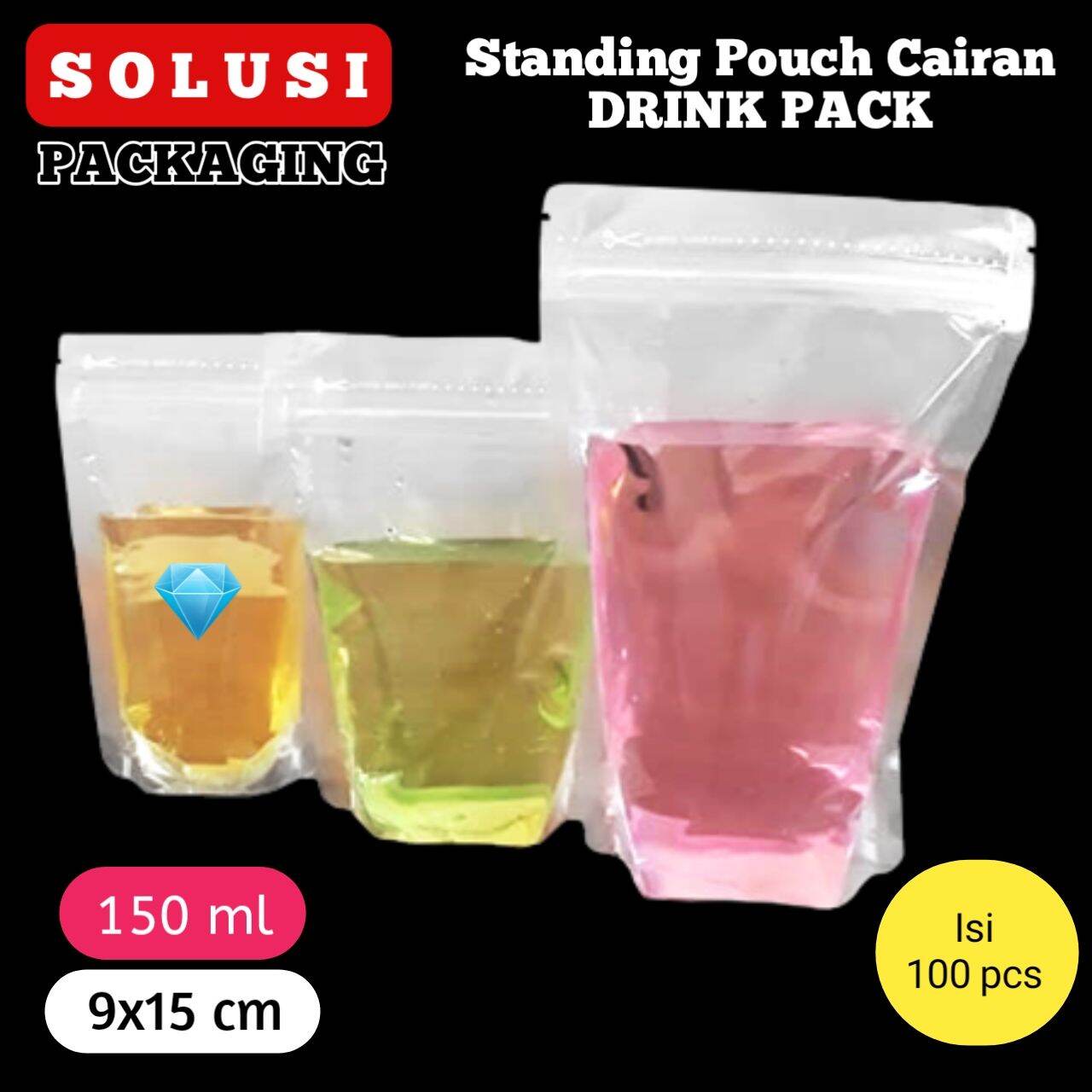 ISI 100 PCS DRINK PACK 150ml STANDING POUCH PLASTIK KLIP MINUMAN CAIRAN ...