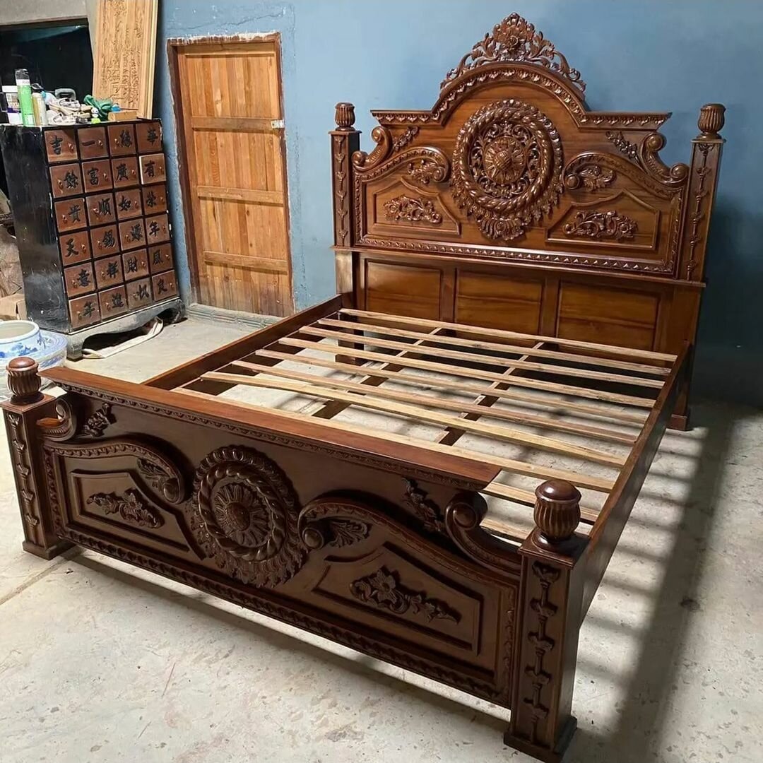 dipan ranjang tempat tidur kayu jati ukir jepara model gong 180x200 ...