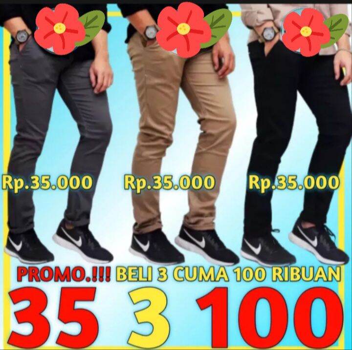 100 RBU 3 CELANA CHINO CELANA pria Slimfit PANJANG CHINO KERJA HARIAN MOCA ABU/CREM HITAM /BISA ...
