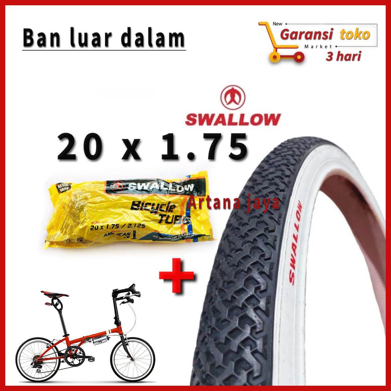 Ban sepeda 20 x 1.75 luar dalam SWALLOW 20in untuk semua sepeda | Lazada Indonesia