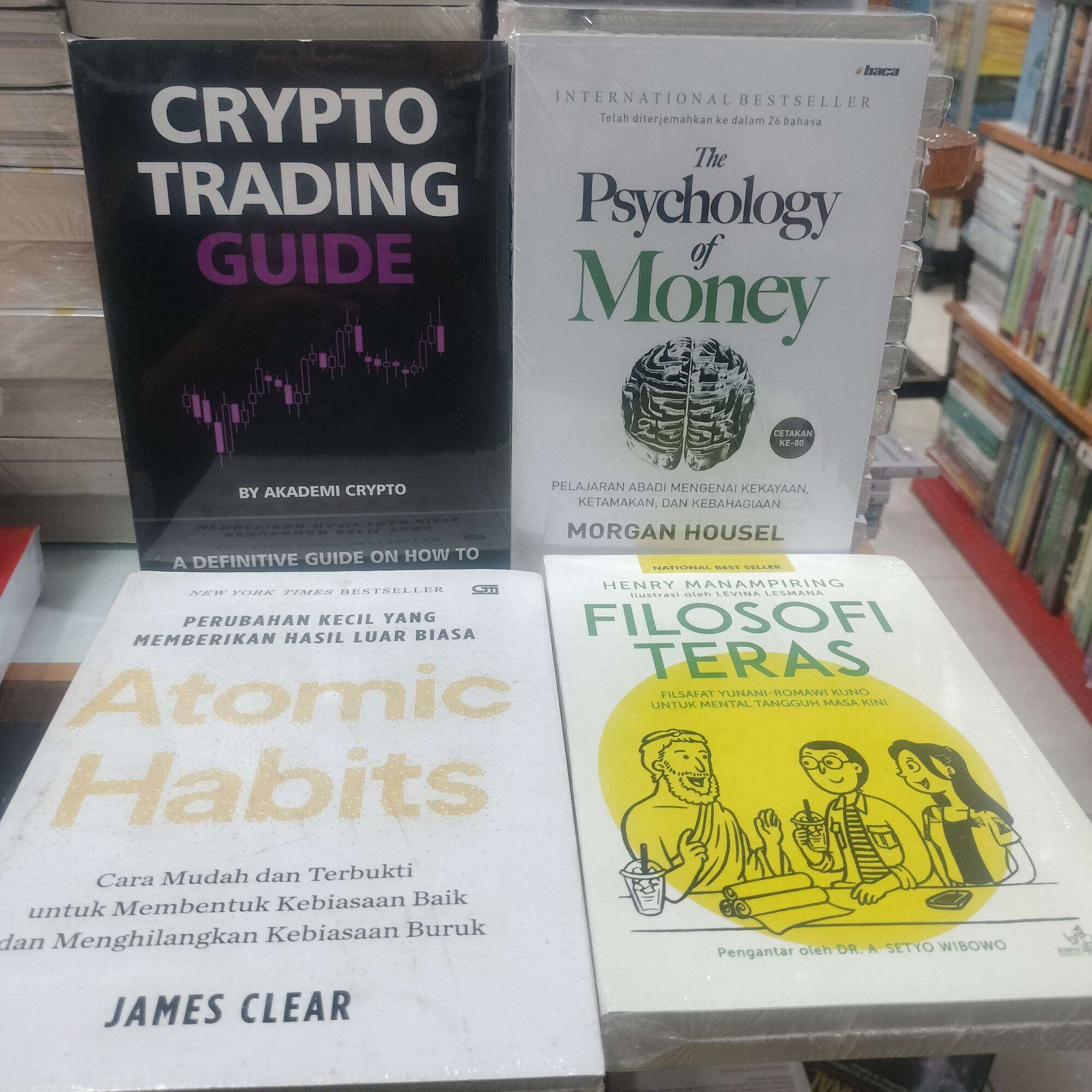 Paket 4 buku crypto trading guide, the psychology of money, atomic habits, dan filosofi teras ...
