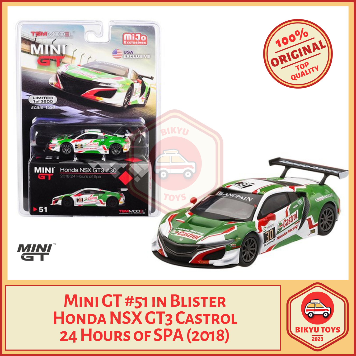 Mini GT 51 Honda NSX GT3 #30 Castrol Racing MiniGT | Lazada Indonesia
