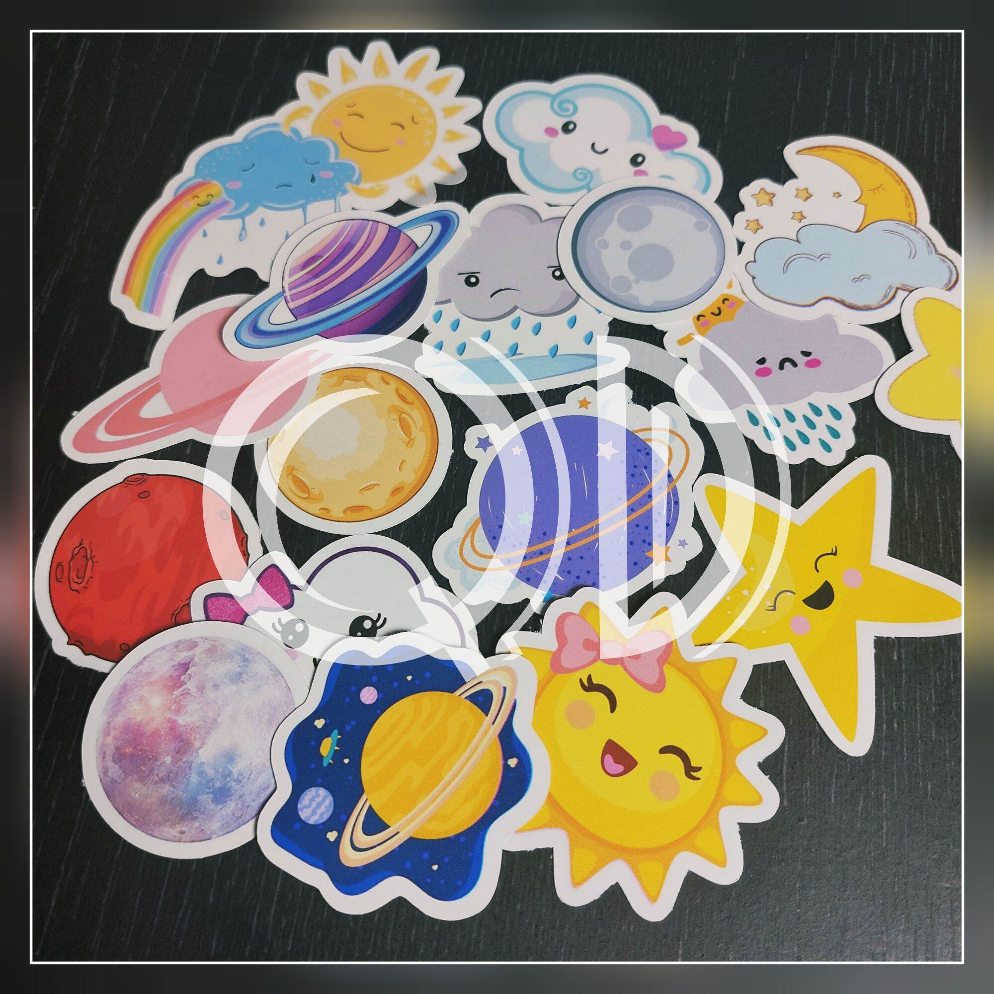 stiker gambar benda langit sticker glossy murah cute planet isi 16 pcs ...