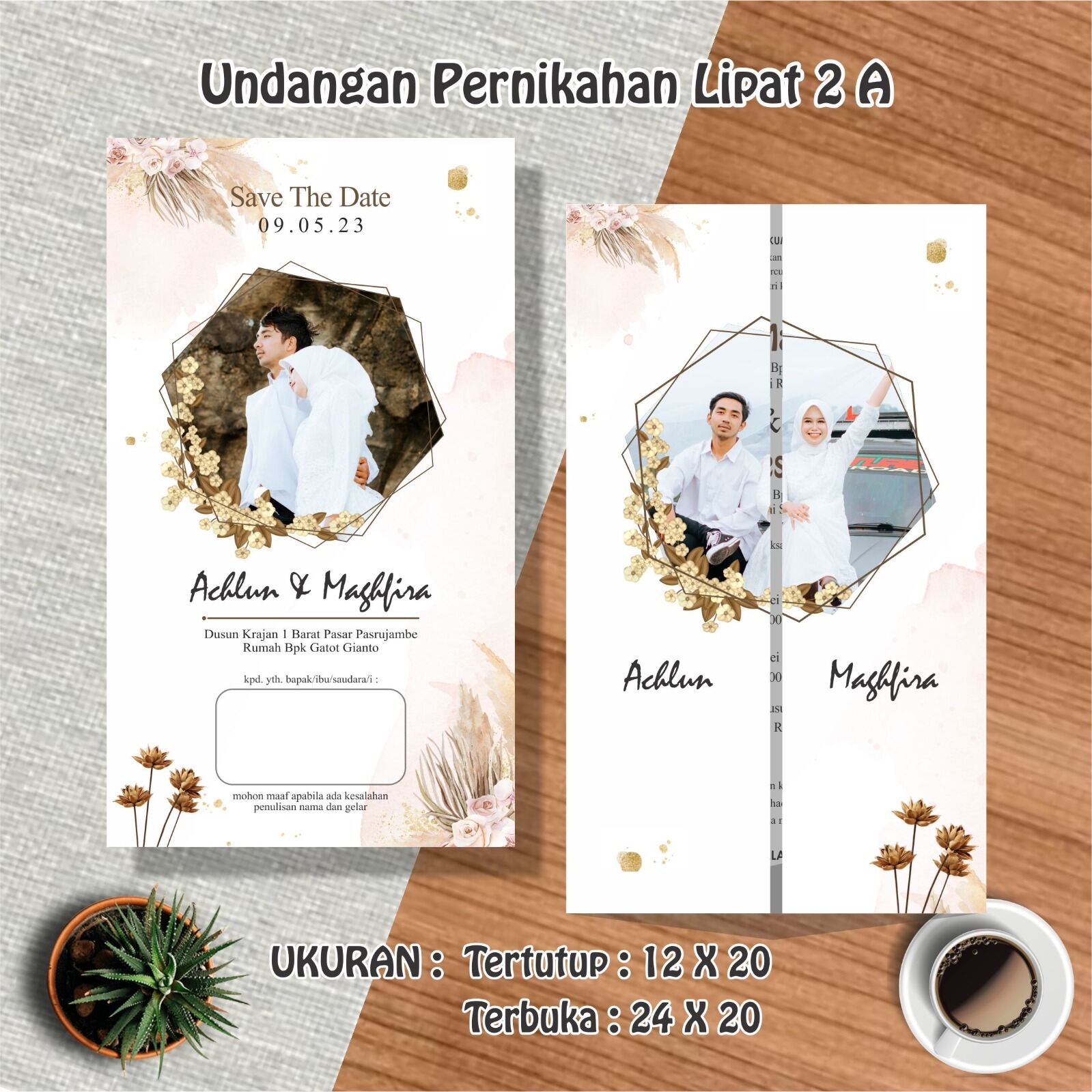 Undangan Pernikahan Lipat 2 A free(Plastik, denah, 2 foto dan barcode ...