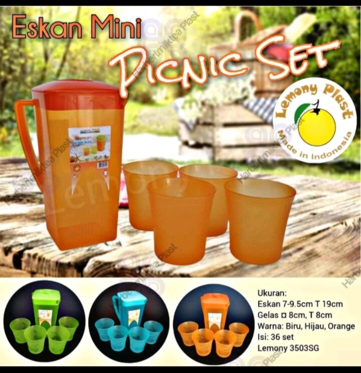 Teko Set Gelas Plastik/Eskan Set Gelas 4 + Teko Mini Piknic Set Eskan ...