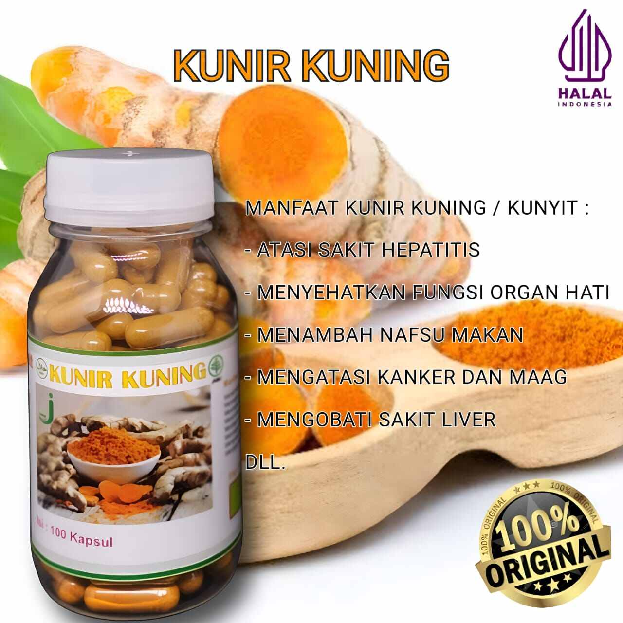 KUNIR KUNING/KUNYIT Herbal Original kapsul isi 100 | Lazada Indonesia