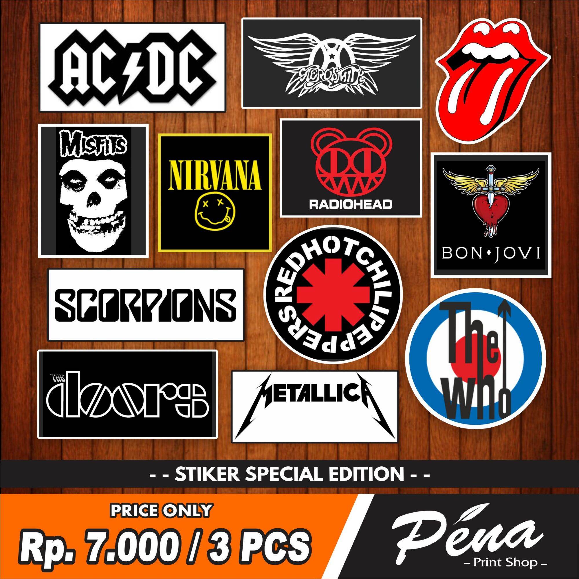 (ISI 3 PCS) Sticker Stiker Band Rock Metal Rolling Stones Nirvana ...