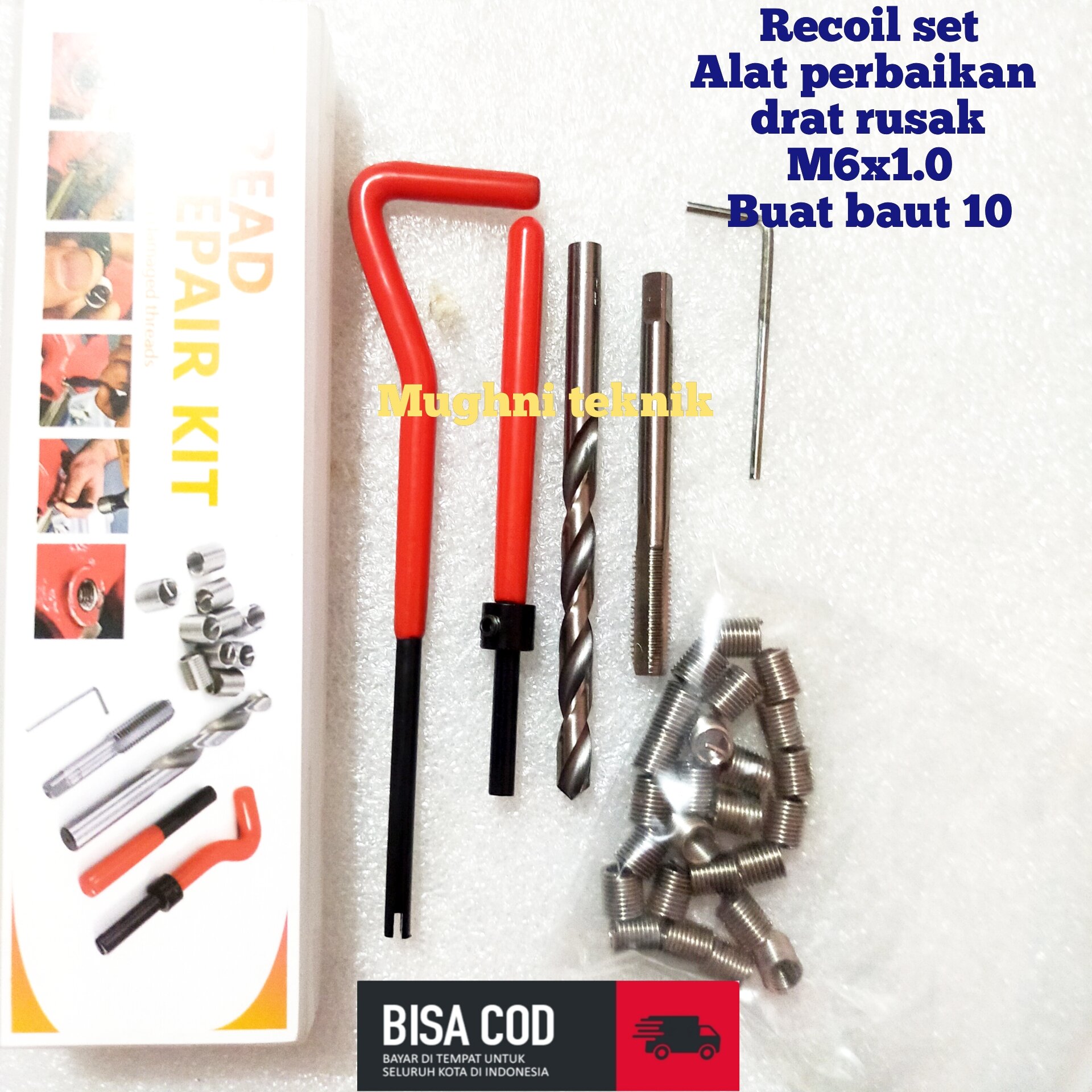 M6x1.0 Recoil set helicoil buat baut drat kepala kunci 10 alat ...