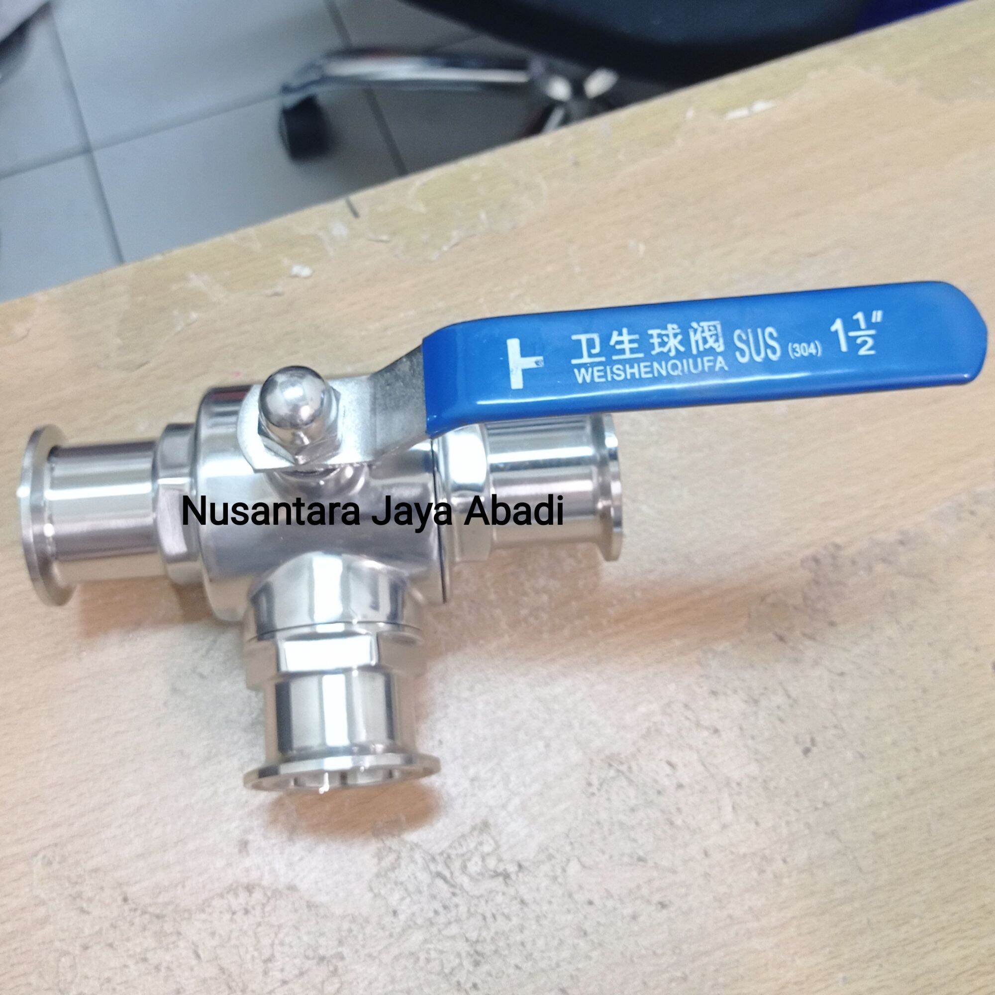 Ball Valve 3Way Tiga Arah Sanitary Stainless 304 Ferrule End 1 1/2 ...