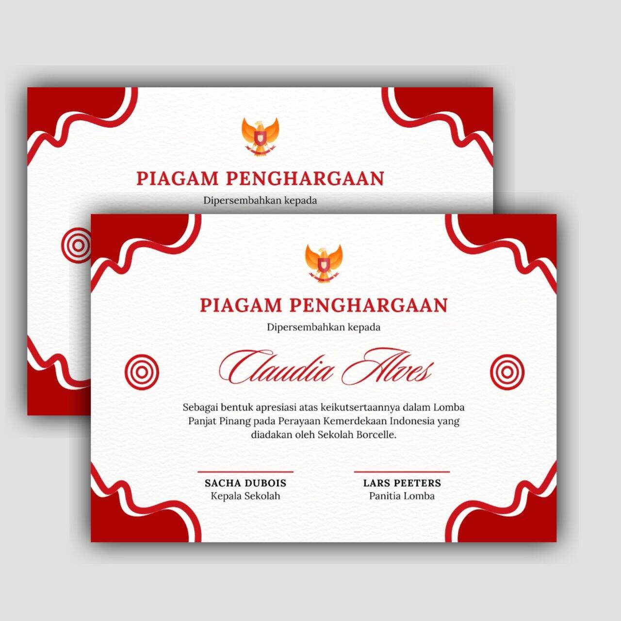 Costum Sertifikat/Piagam penghargaan Background Merah Putih Ukuran A4 ...