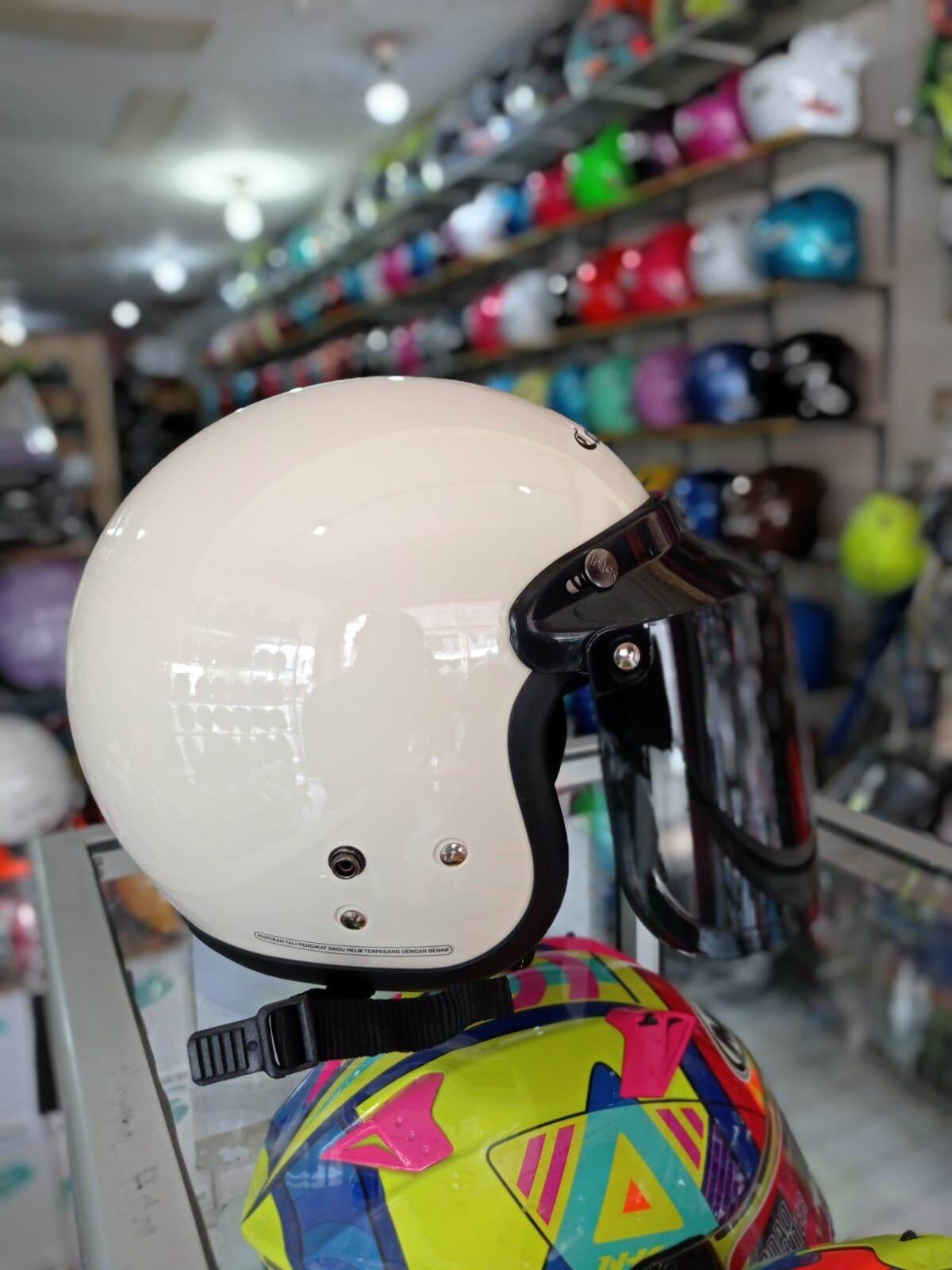 HELM CARGLOSS RETRO CREAM PAKET KACA CEMBUNG DAN FLAT | Lazada Indonesia