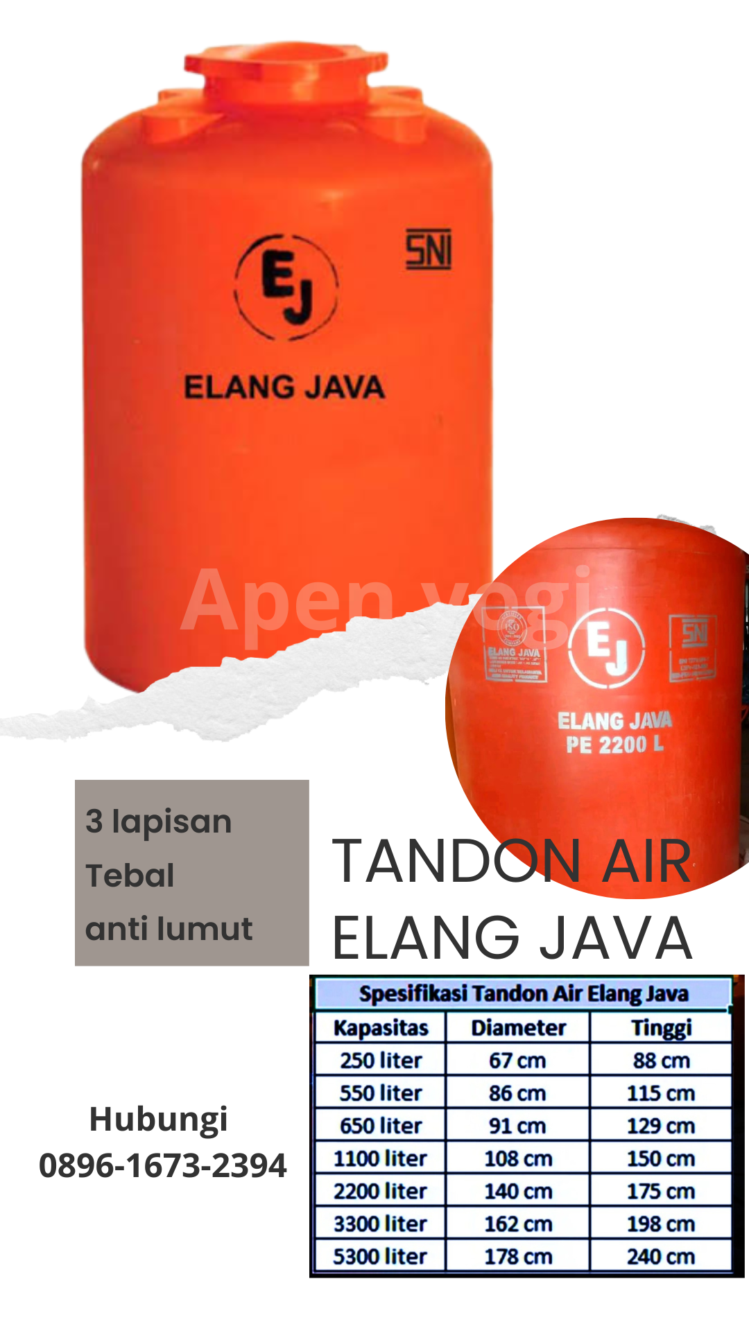 TANDON AIR ELANG JAVA 2200 LITER | Lazada Indonesia