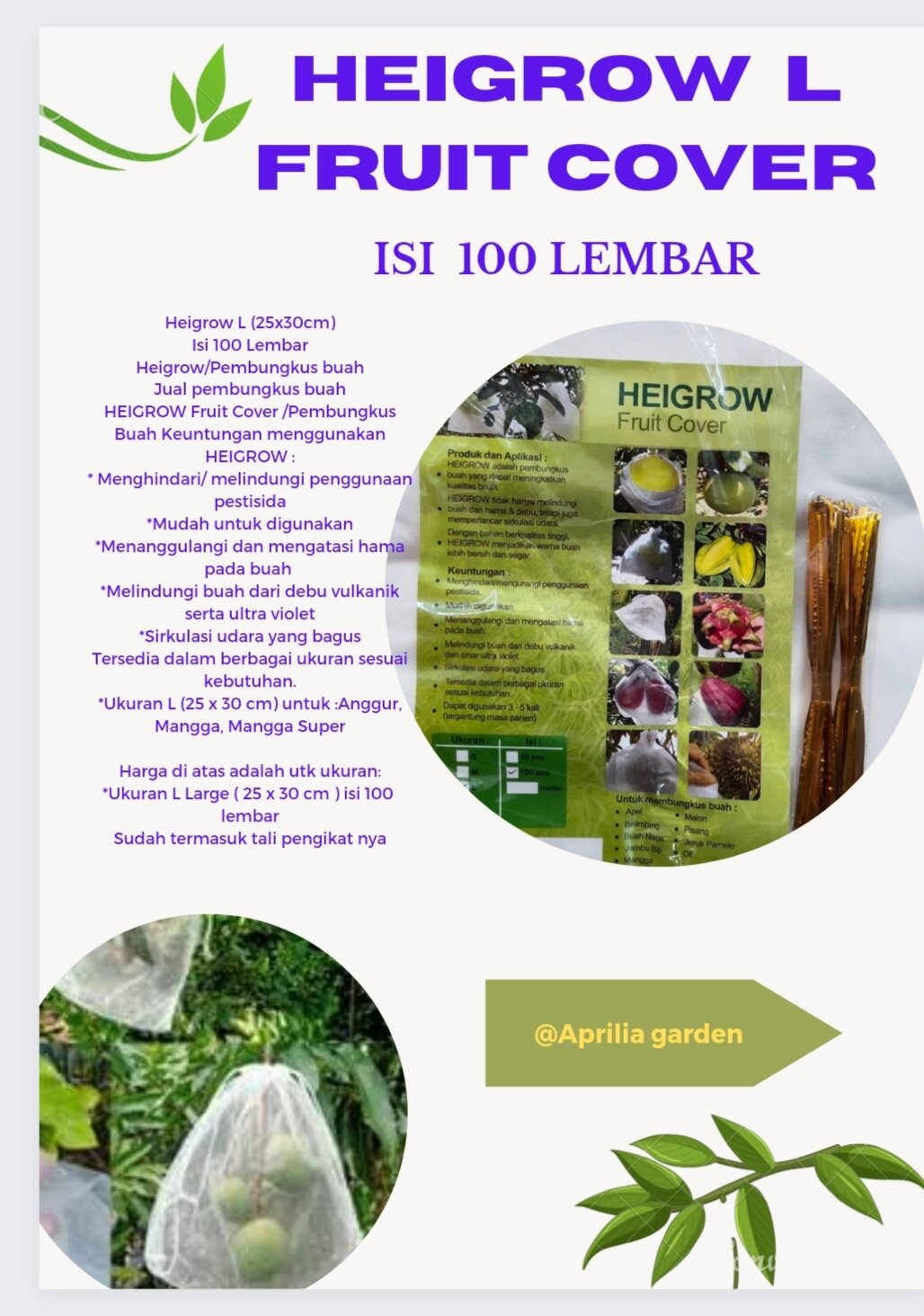 Heigrow Fruit Cover L/ Pembungkus Buah Size L (25x30cm) isi 100lembar ...