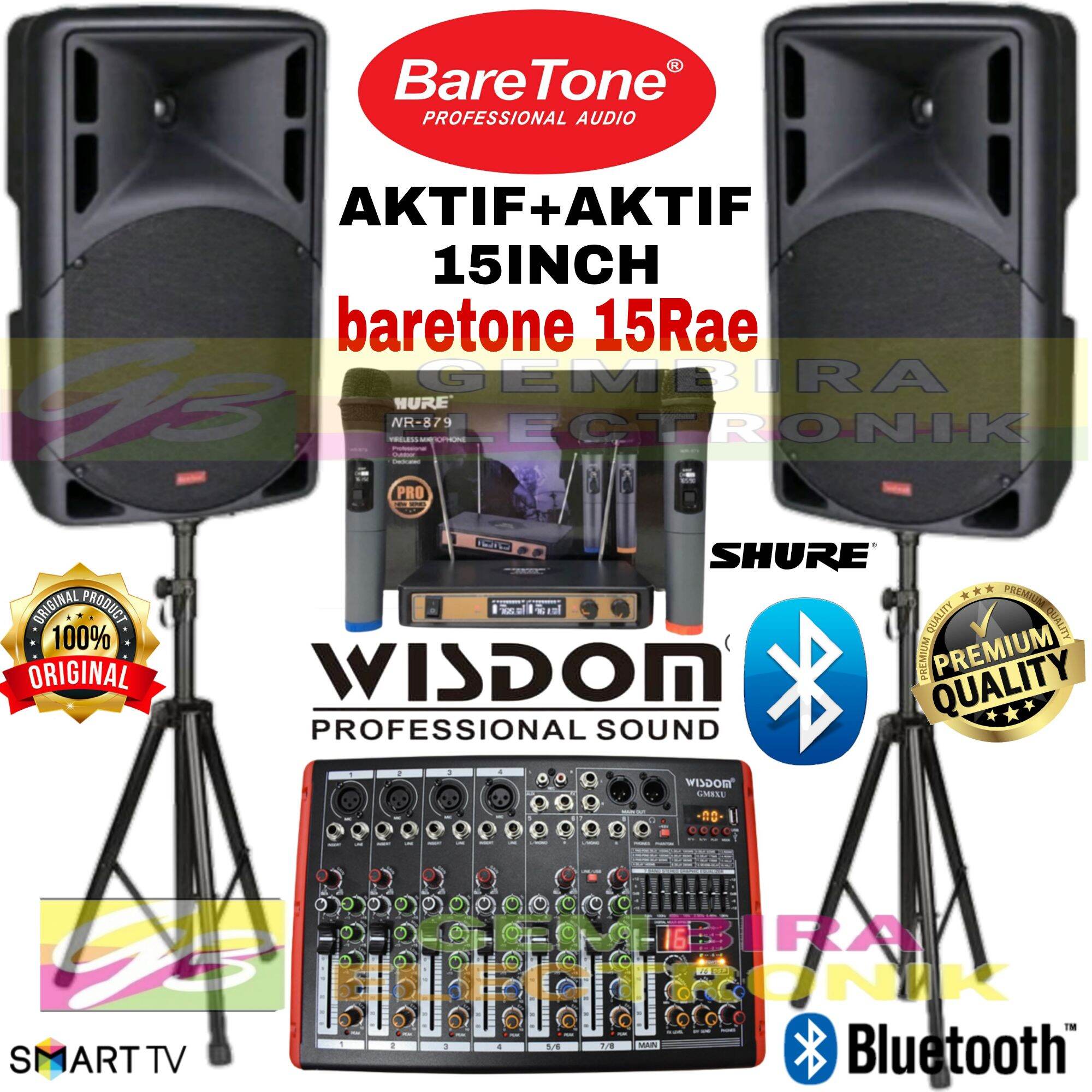 Paket Speaker Aktif Aktif Baretone 15 inch set Mixer Wisdom 8 channel Original | Lazada Indonesia