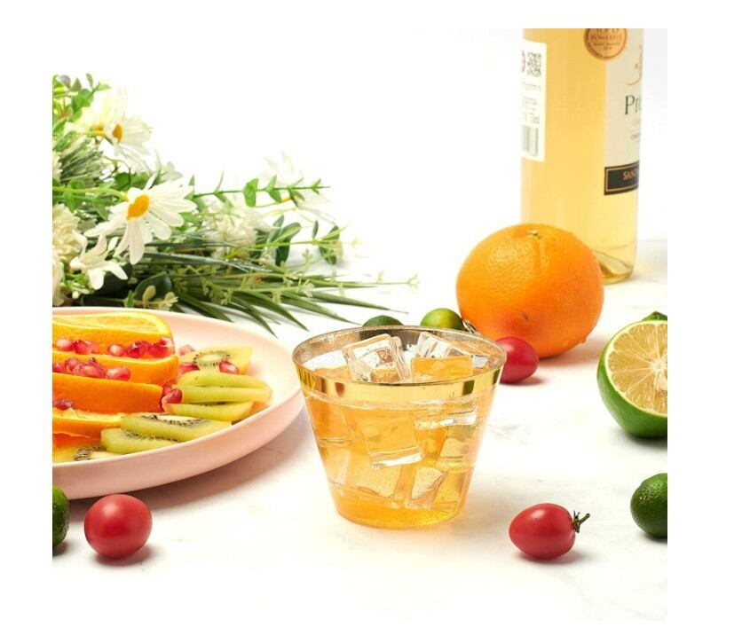 Gelas Plastik Bening Party Cup Gold Rim | Lazada Indonesia