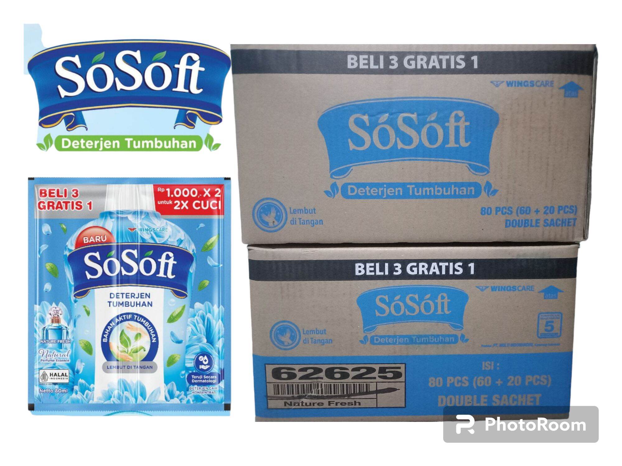 1 Dus Sosoft Deterjen Cair Konsentrat Nature Fresh sachet 80 ml ( 2 x ...