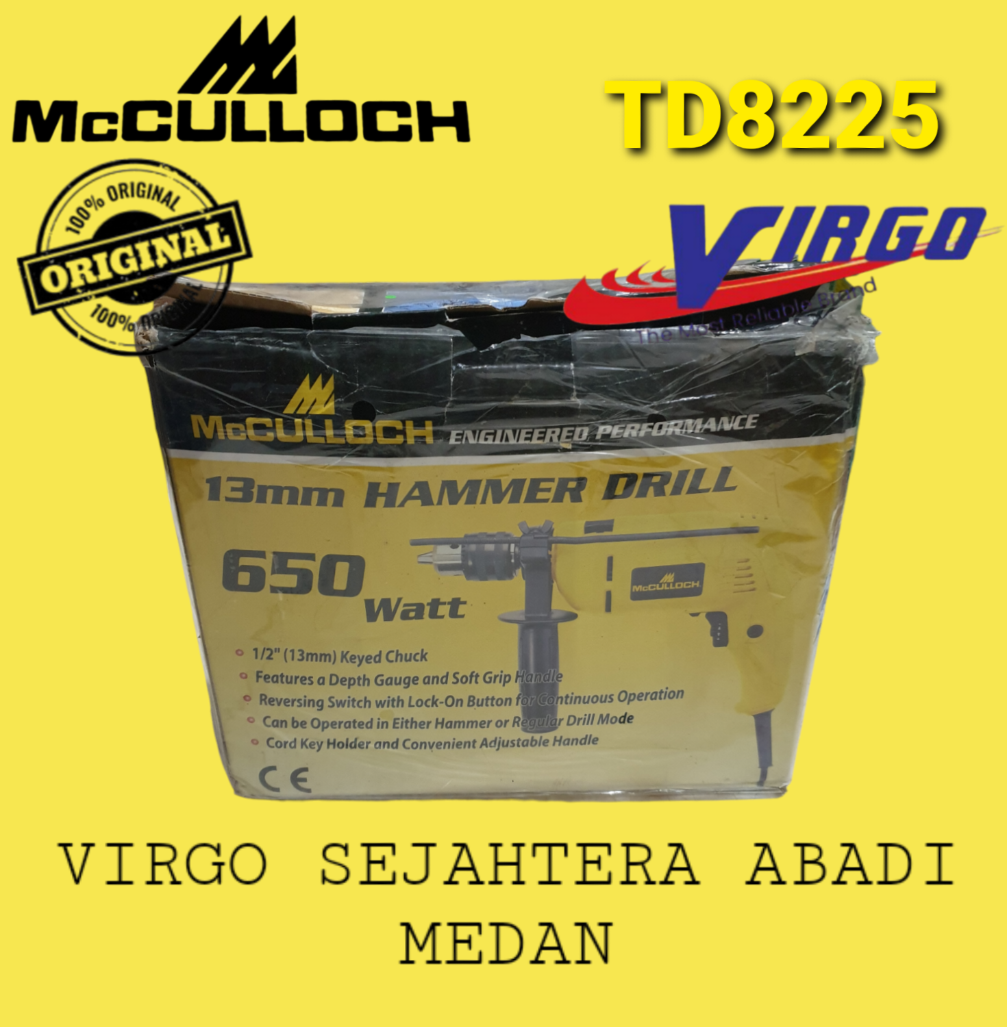 TD8225 MESIN BOR TEMBOK BETON BESI HAMMER DRILL 13MM 650W MCCULLOCH ...