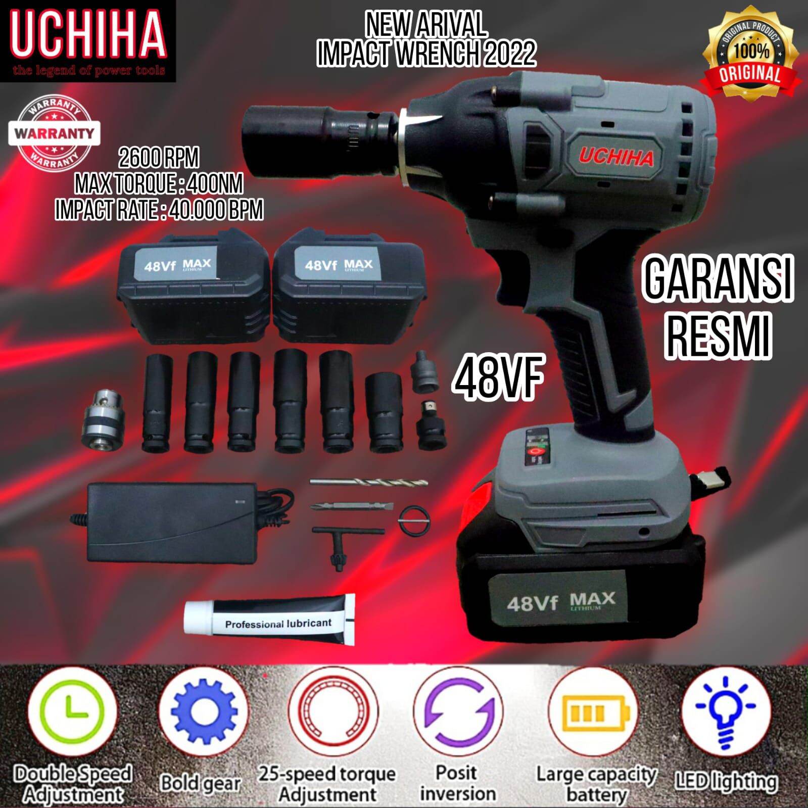 Cordless Impact Wrench 48V & Brushless UCHIHA 48S Bor Obeng Kunci 48 ...