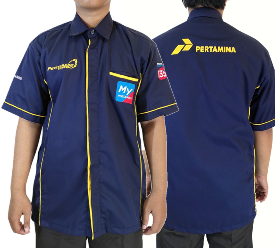 Baju Seragam My Pertamina Biru Dongker/Navy, Kemeja Lengan Pendek dan ...