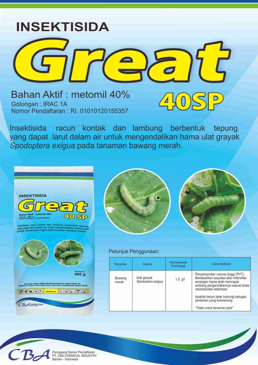 Insektisida Great 40 Sp 800gr Bahan aktif metomil 40 g/l produksi CBA ...