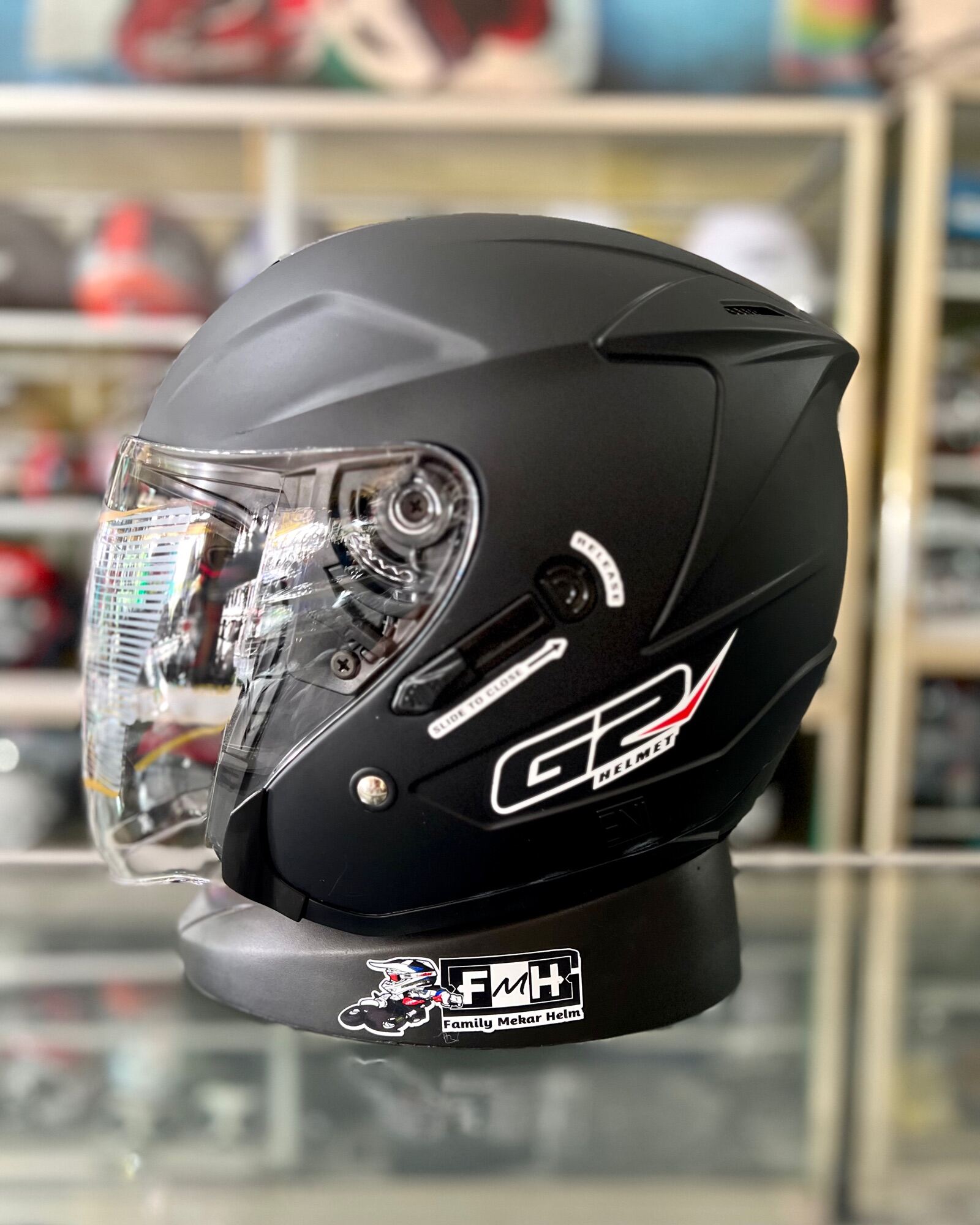 HELM G2 OPTIMAX SOLID WARNA BLACK DOF HELM HALF FACE MURAH DOUBLE VISOR ...