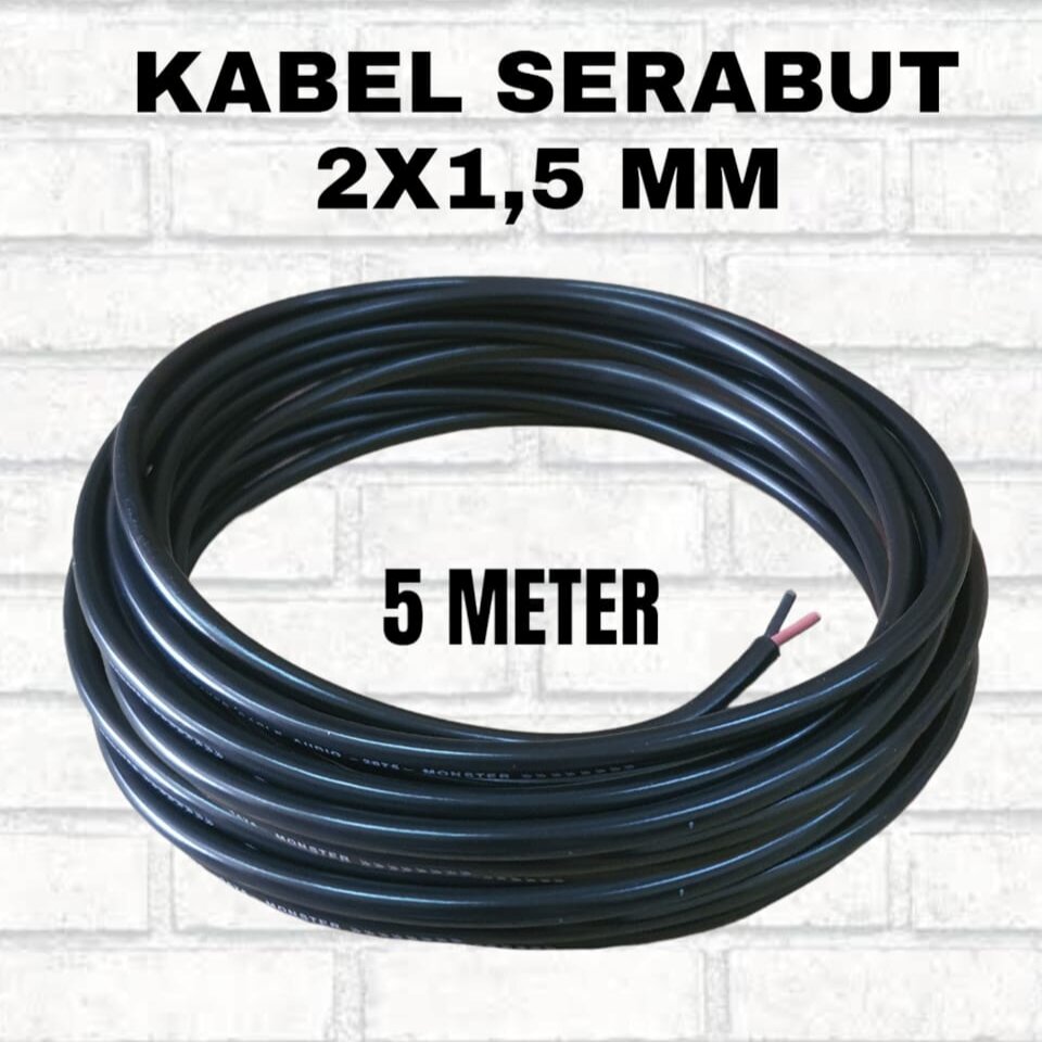 KABEL LISTRIK KABEL SERABUT UKURAN 2X1.5 HITAM/PUTIH 5M,10M,15M,20M ...