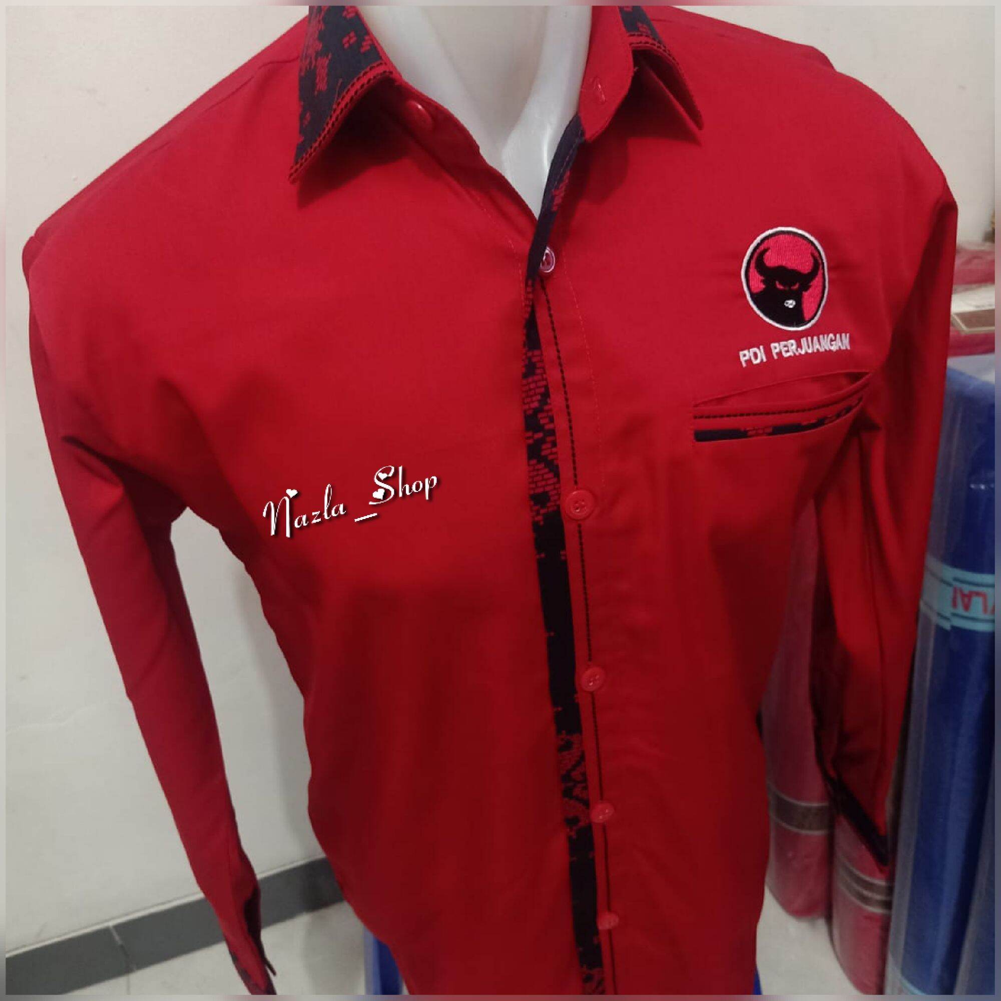 kemeja lengan panjang partai PDIP/ warna merah/ partai PDIP | Lazada ...