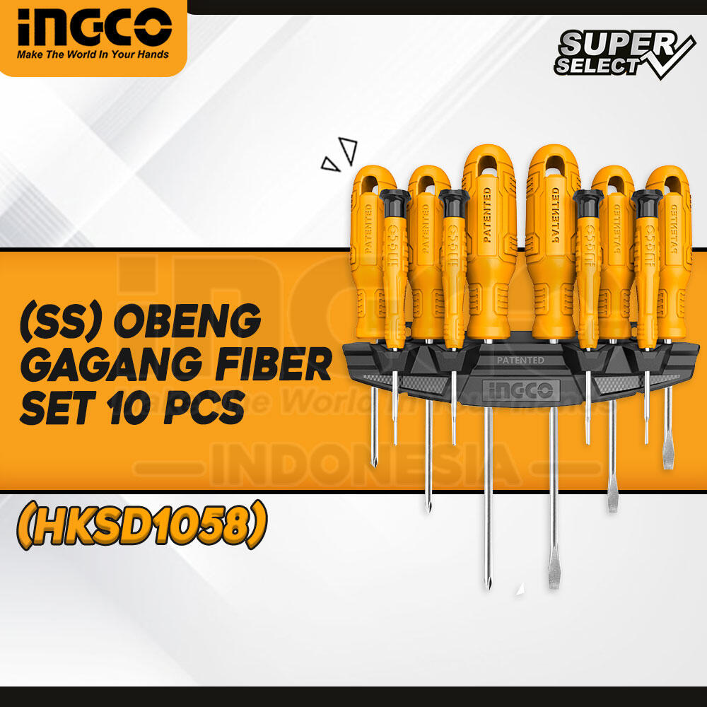 INGCO HKSD1058 OBENG SET 10 PCS GAGANG FIBER OBENG PLUS OBENG MINUS MIN ...