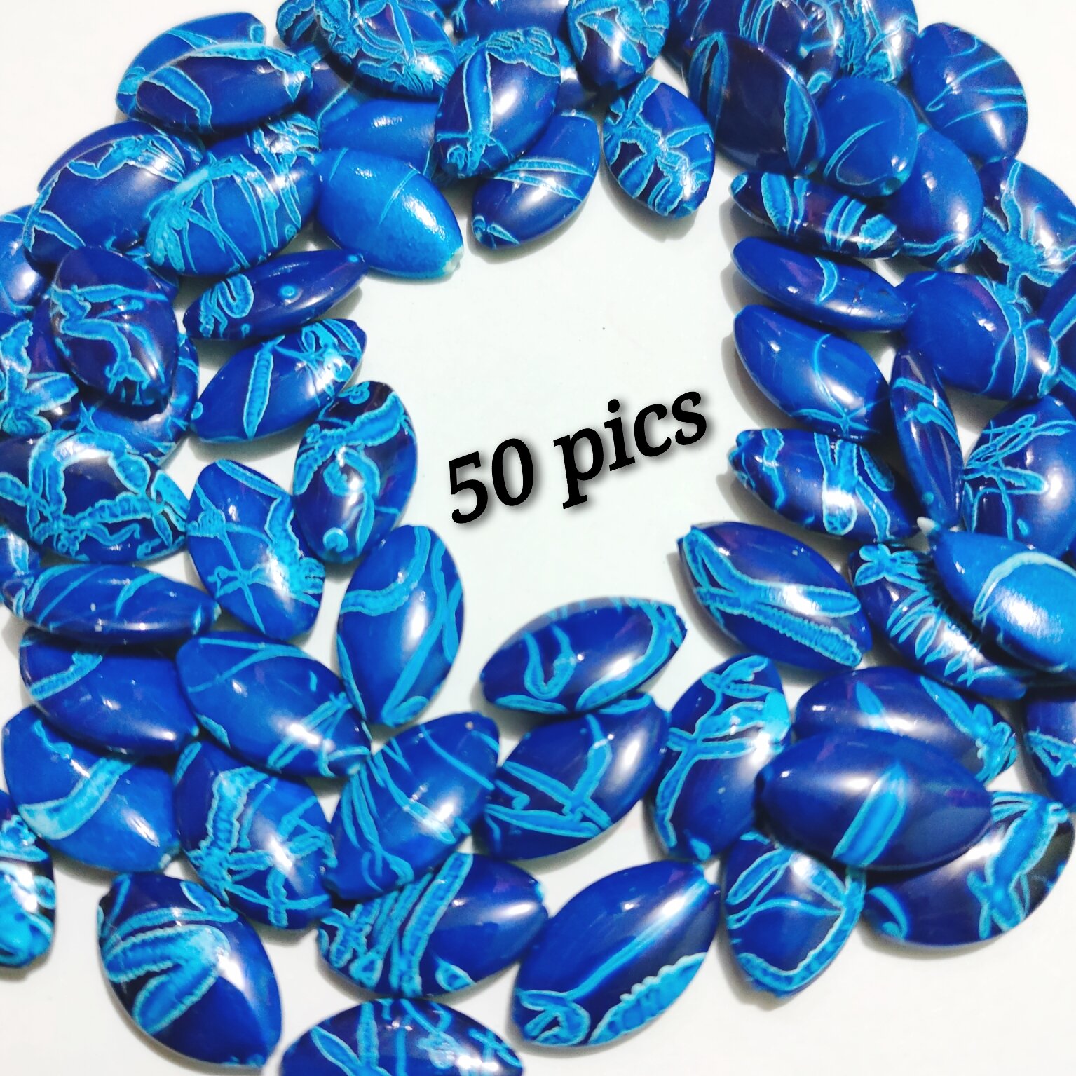 Mote corak pola warna biru 50 pics - bahan gelang - bahan kalung ...